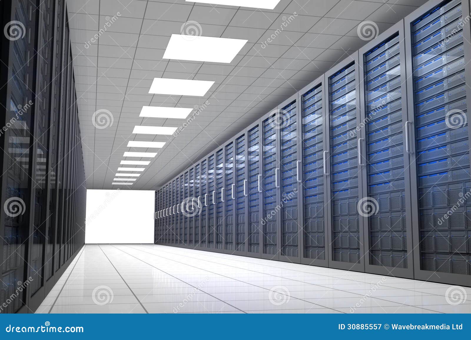 Hallway of tower servers stock illustration. Illustration of server ...
