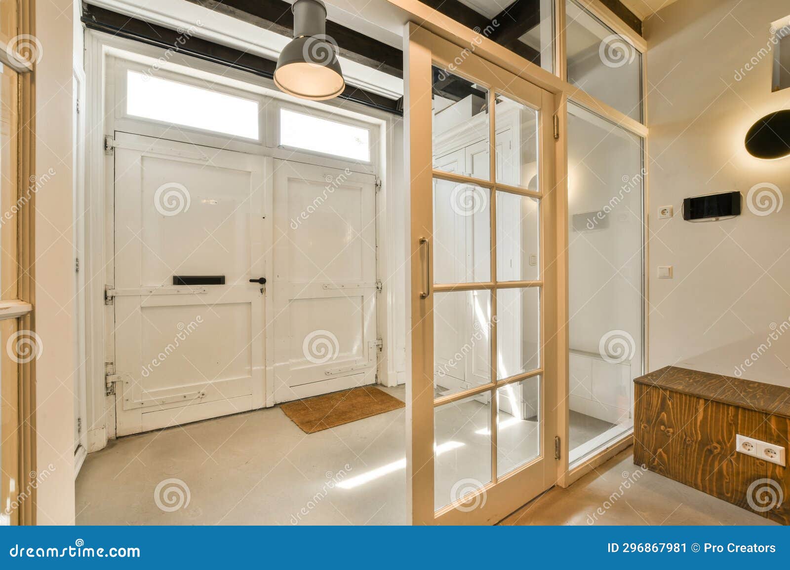 A Hallway with Two Doors and a Window Stock Image - Image of design ...