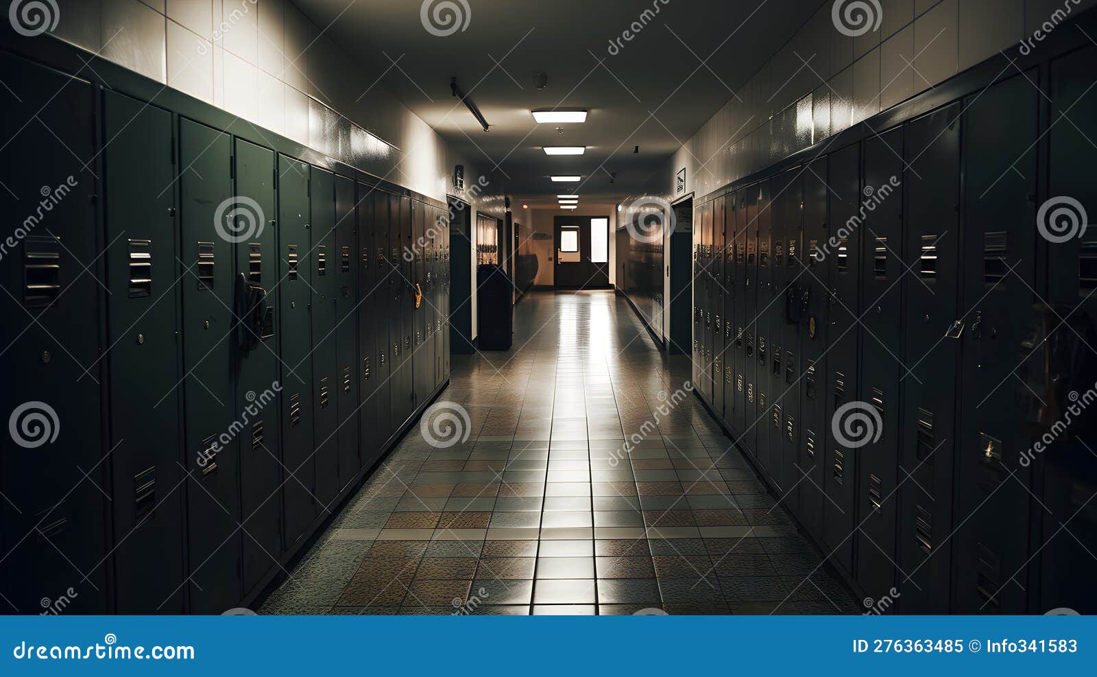 A Hallway In A University Building With Lockers And Poste Created With ...