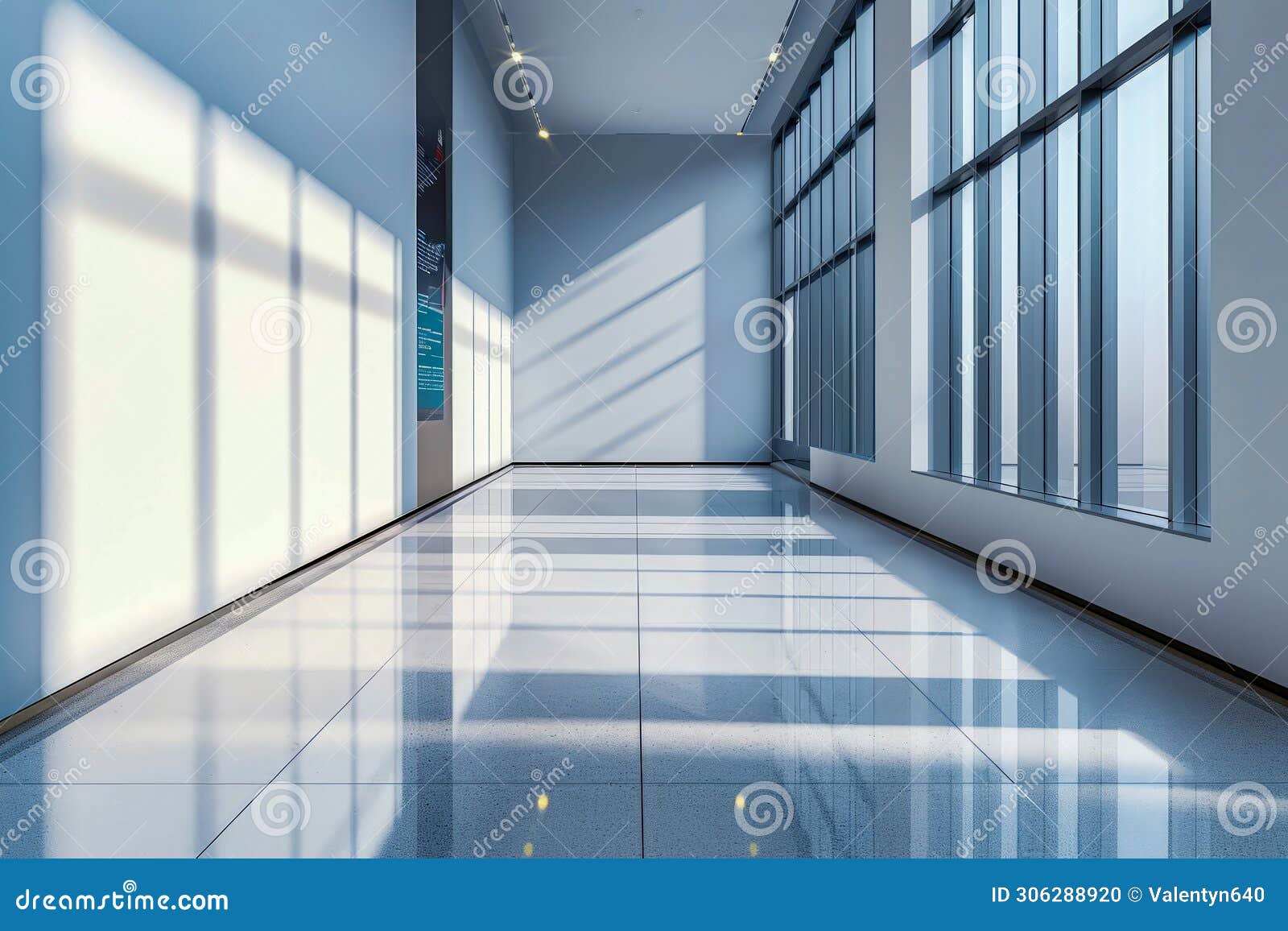 Hallway with Windows on Either Side is Bathed in Sunlight Creating ...