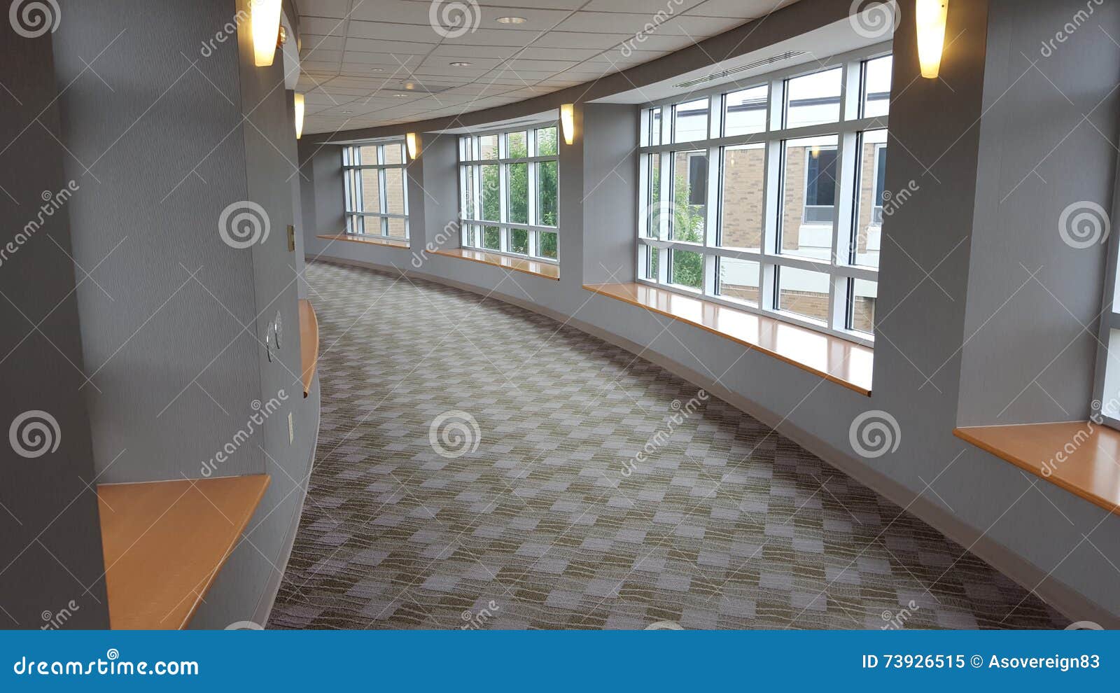 Hallway with windows stock image. Image of hall, corner - 73926515