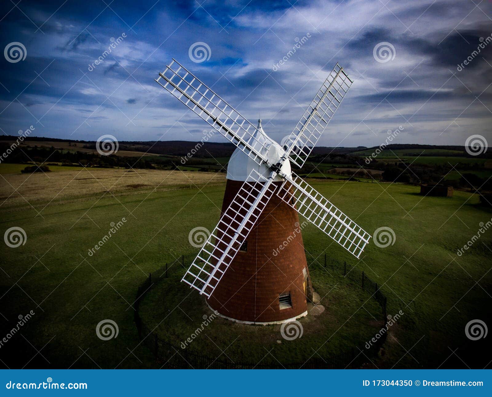 Halnaker Windmill and the South Downs Stock Photo - Image of aerial ...