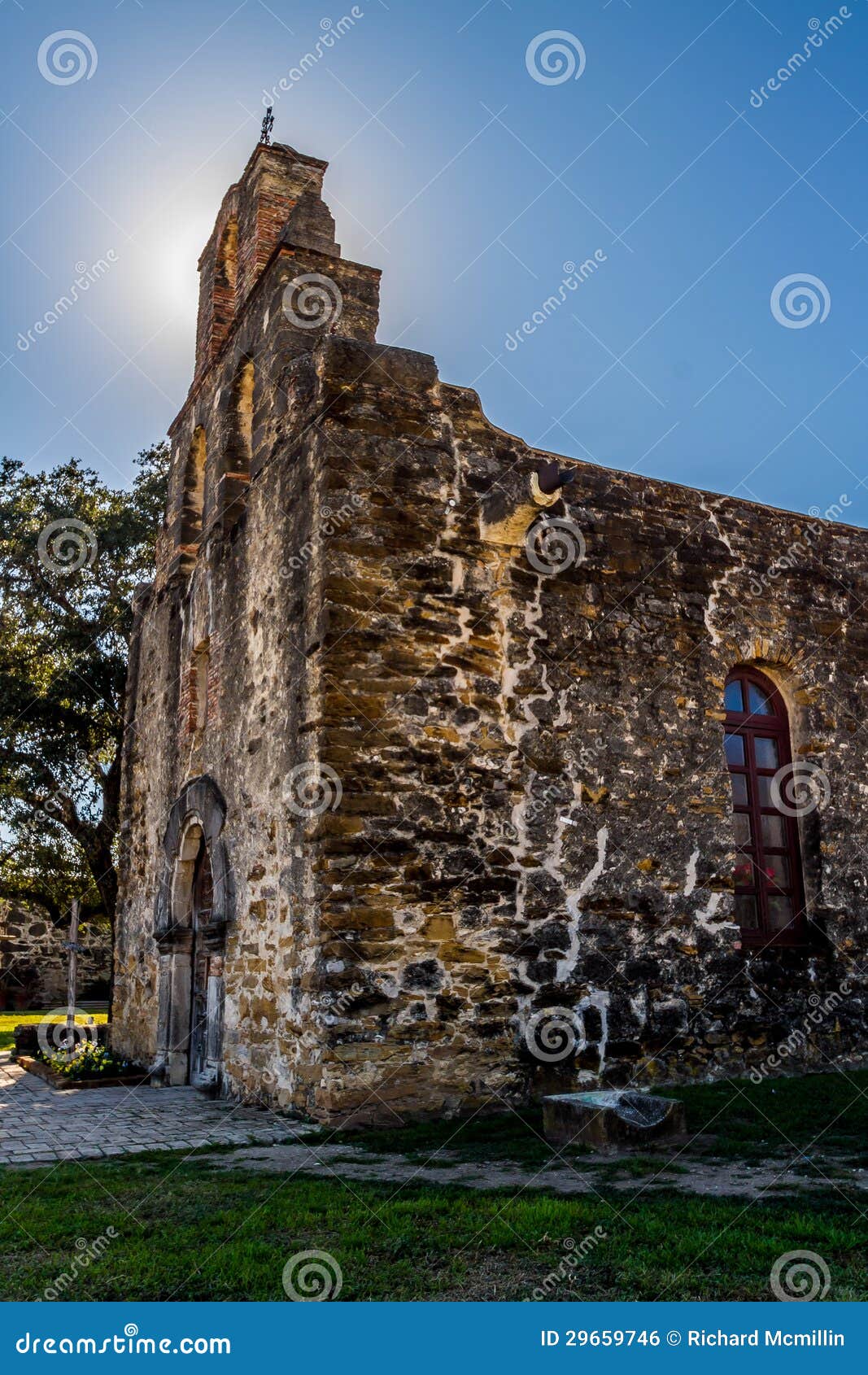A Halo for an Old Spanish Mission in Texas. Stock Photo - Image of ...