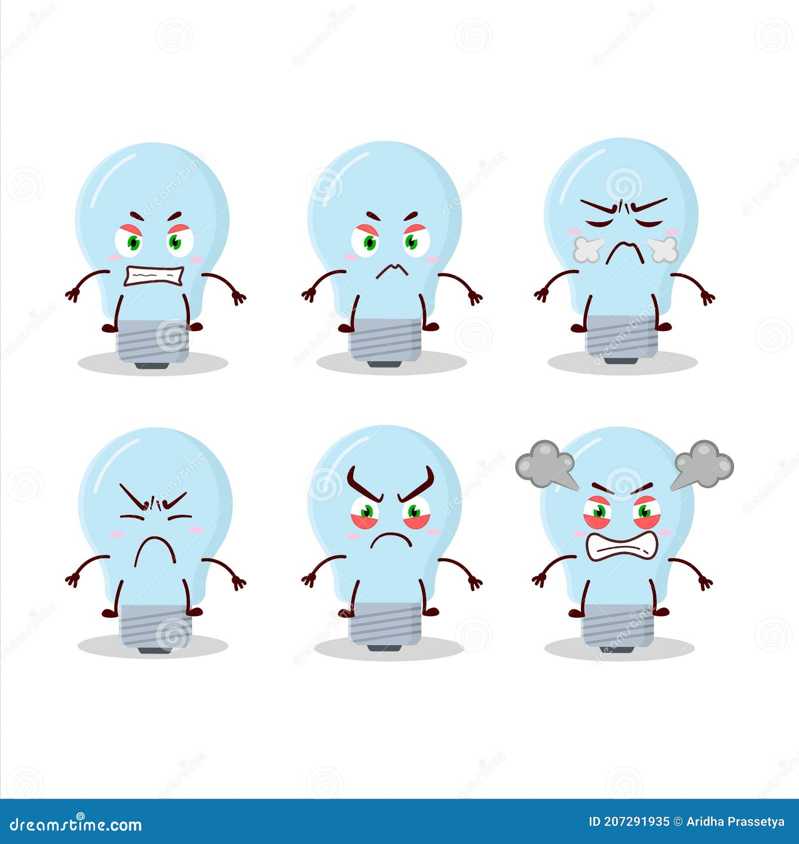 Halogen Cartoon Character with Various Angry Expressions Stock Vector ...