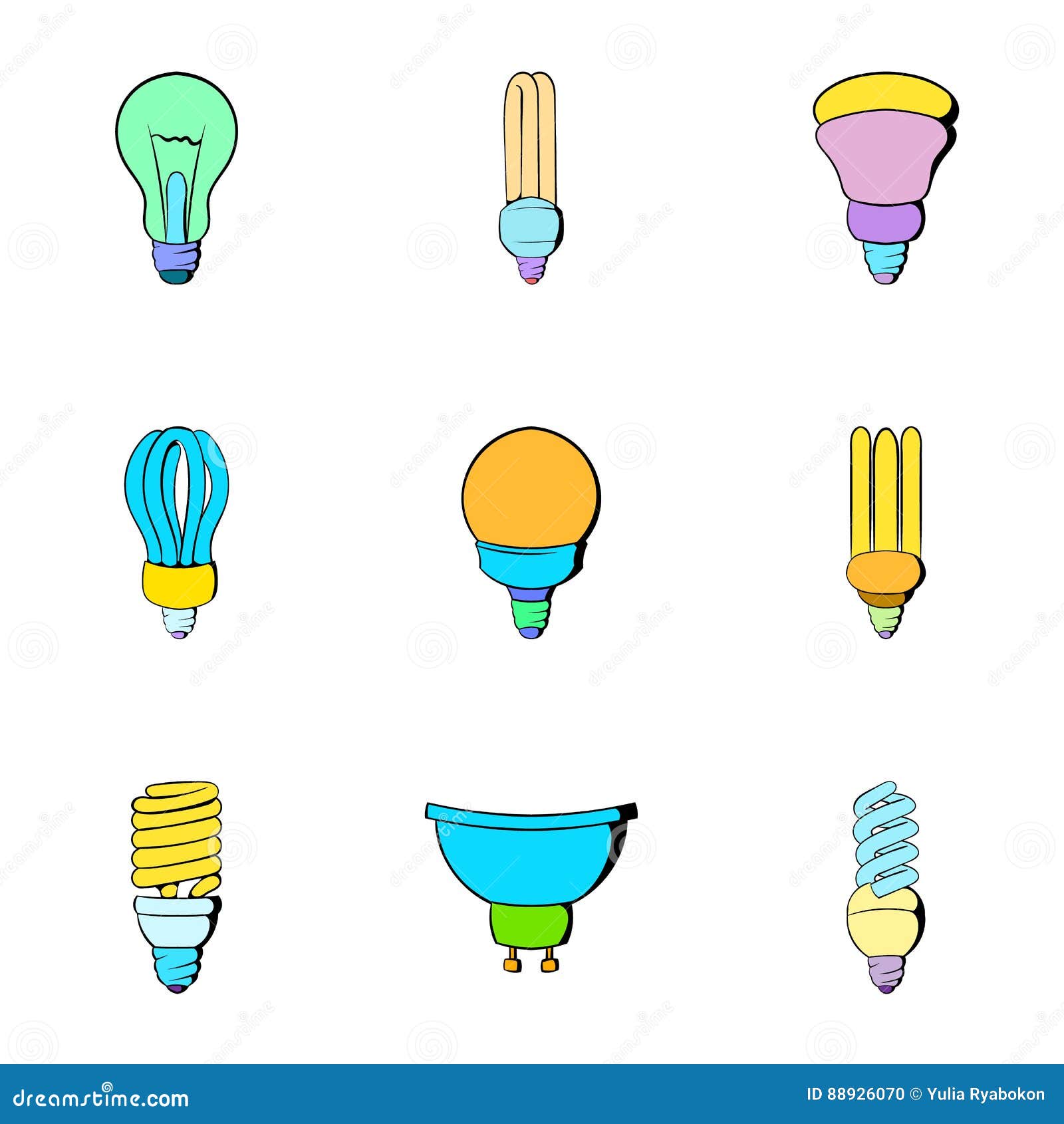 Halogen Icons Set, Cartoon Style Stock Vector - Illustration of lamp ...