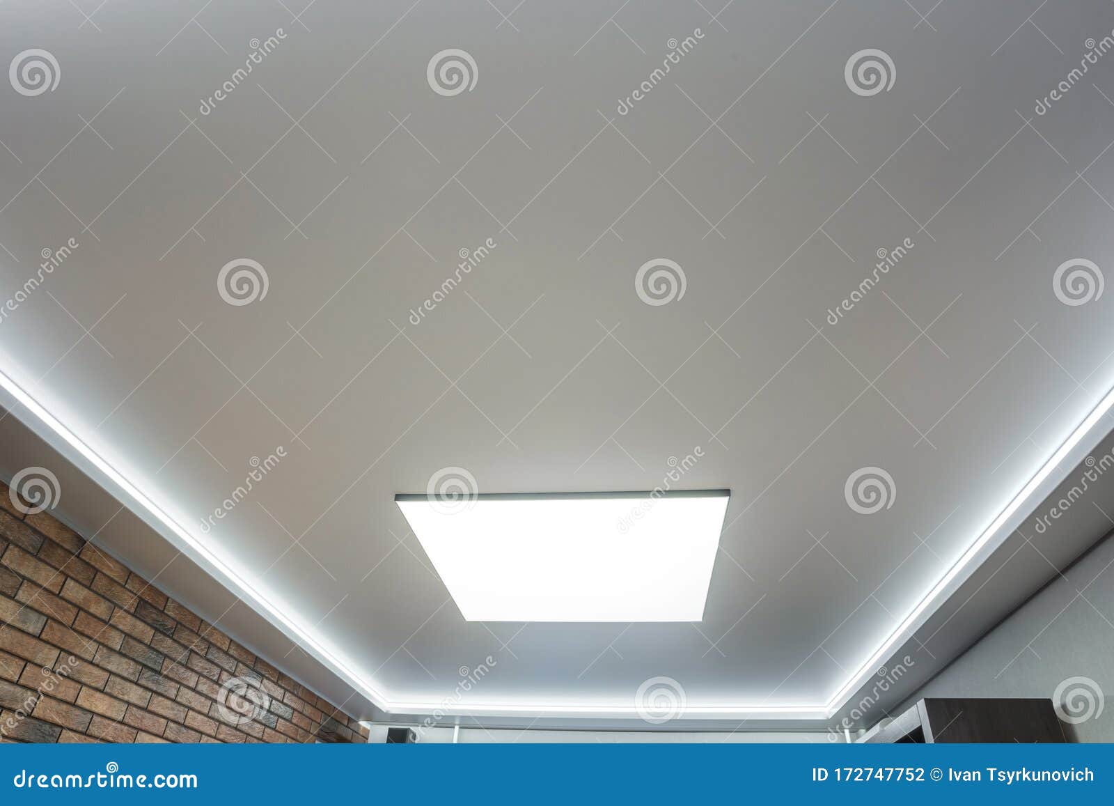 Halogen Spots Lamps on Suspended Ceiling and Drywall Construction in in ...