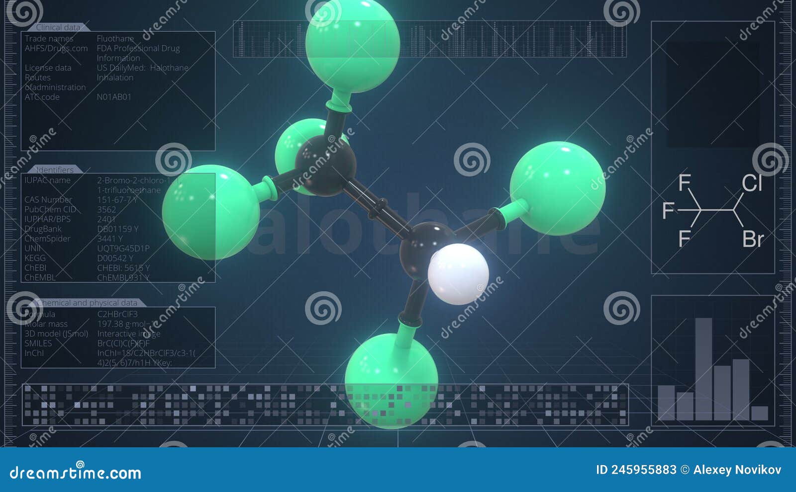 Halothane Molecule With Description On The Computer Screen, 3d ...