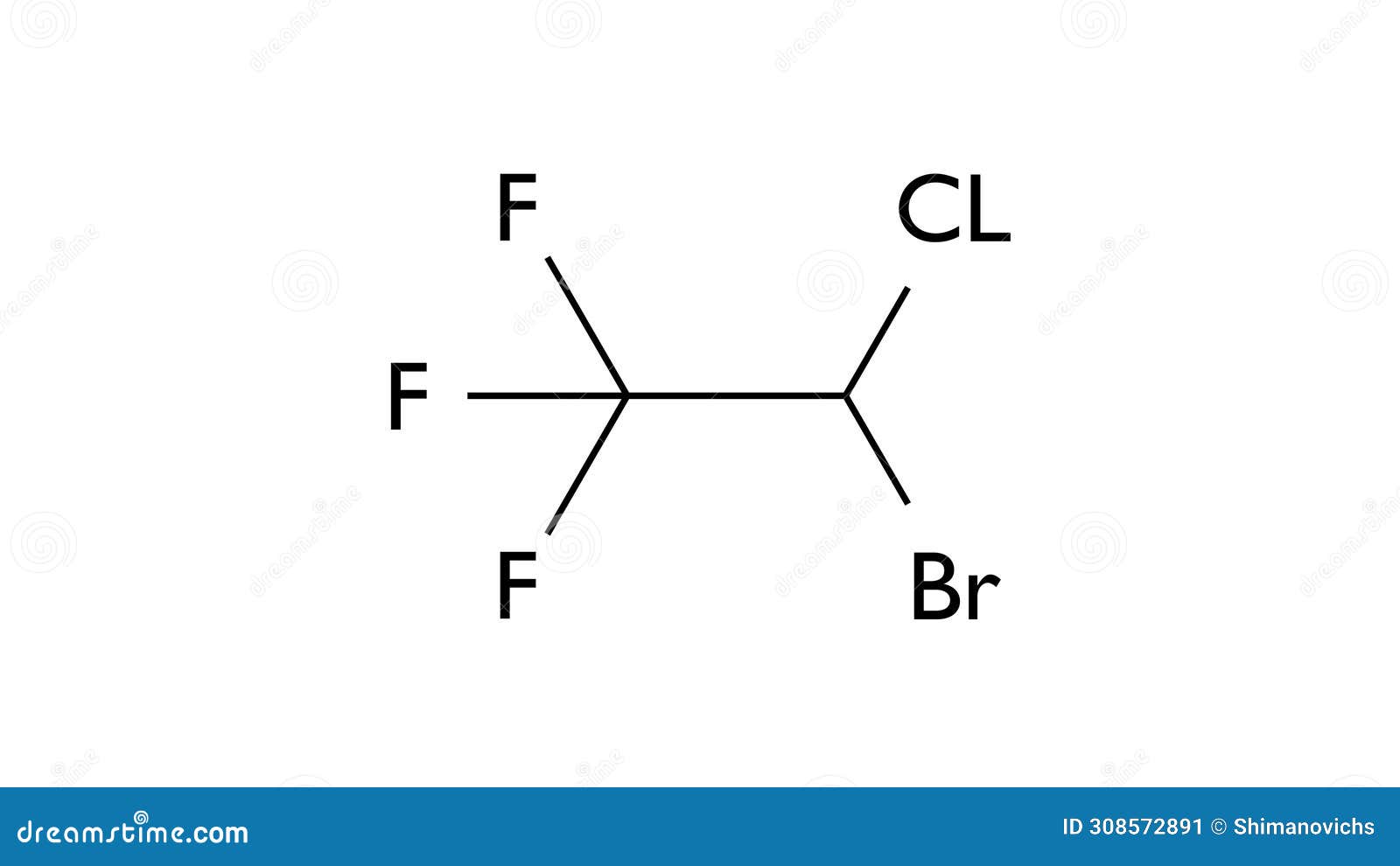 Halothane Molecule, Structural Chemical Formula, Ball-and-stick Model ...