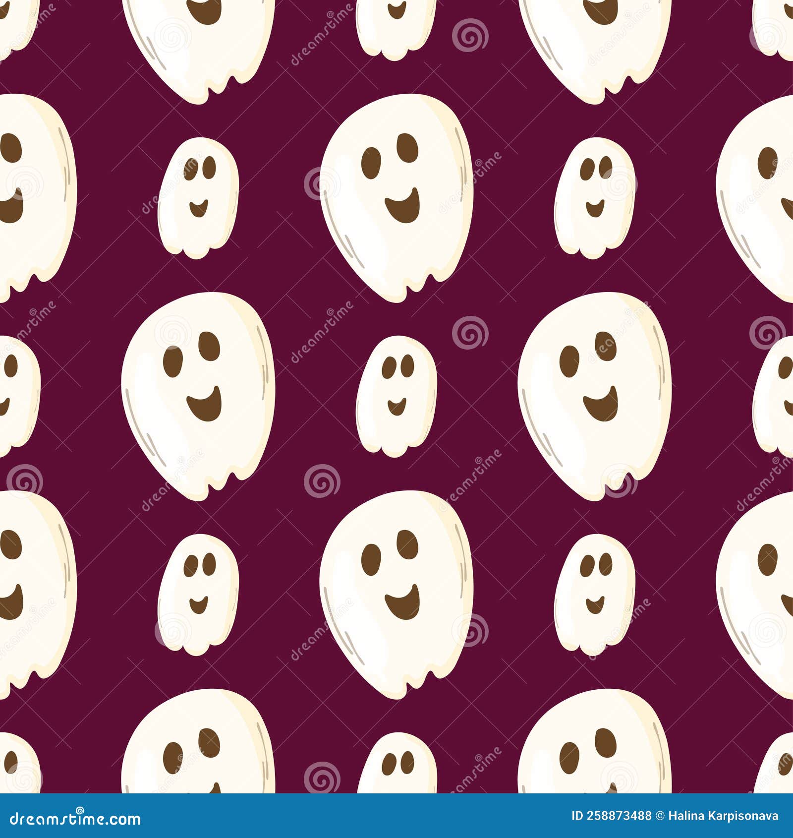 Haloween Cute Ghosts Seamless Pattern. Background with Simple Spooky ...