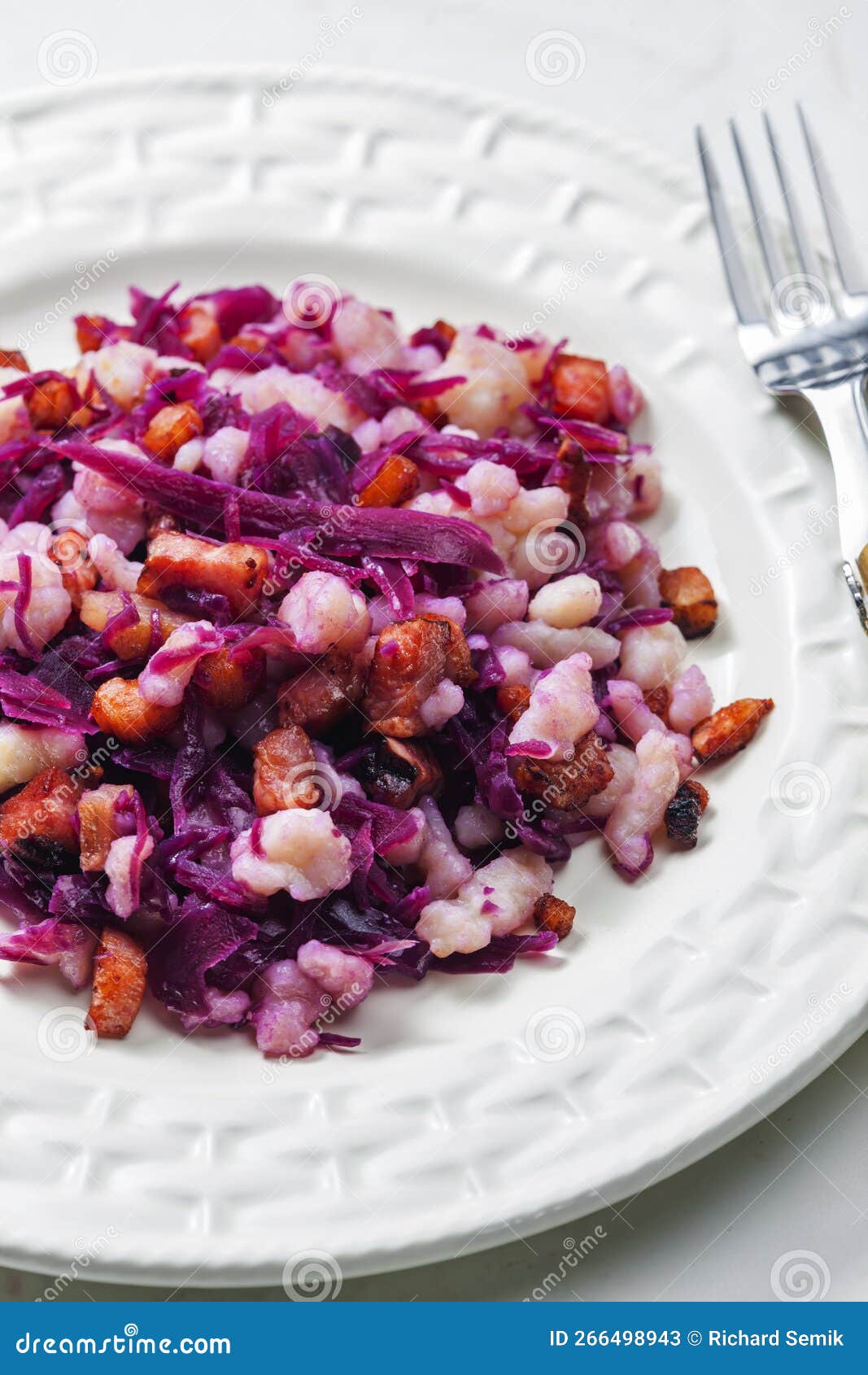 Halusky with Bacon and Red Cabbage Stock Image - Image of rustic ...