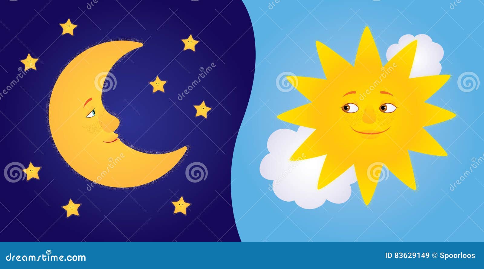Halve maan en zon vector illustratie. Illustration of donker - 83629149