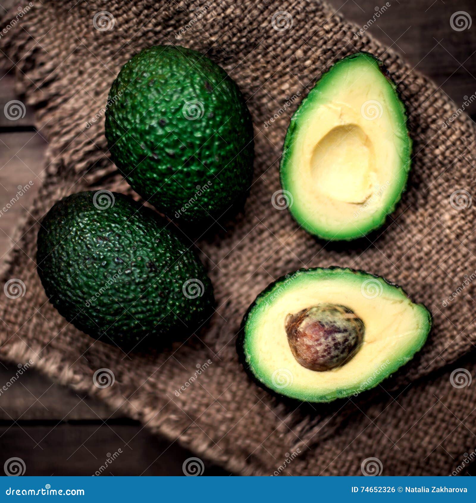 Halved Avocado on a Rustic Table. Top View Avocados, Image with Stock ...
