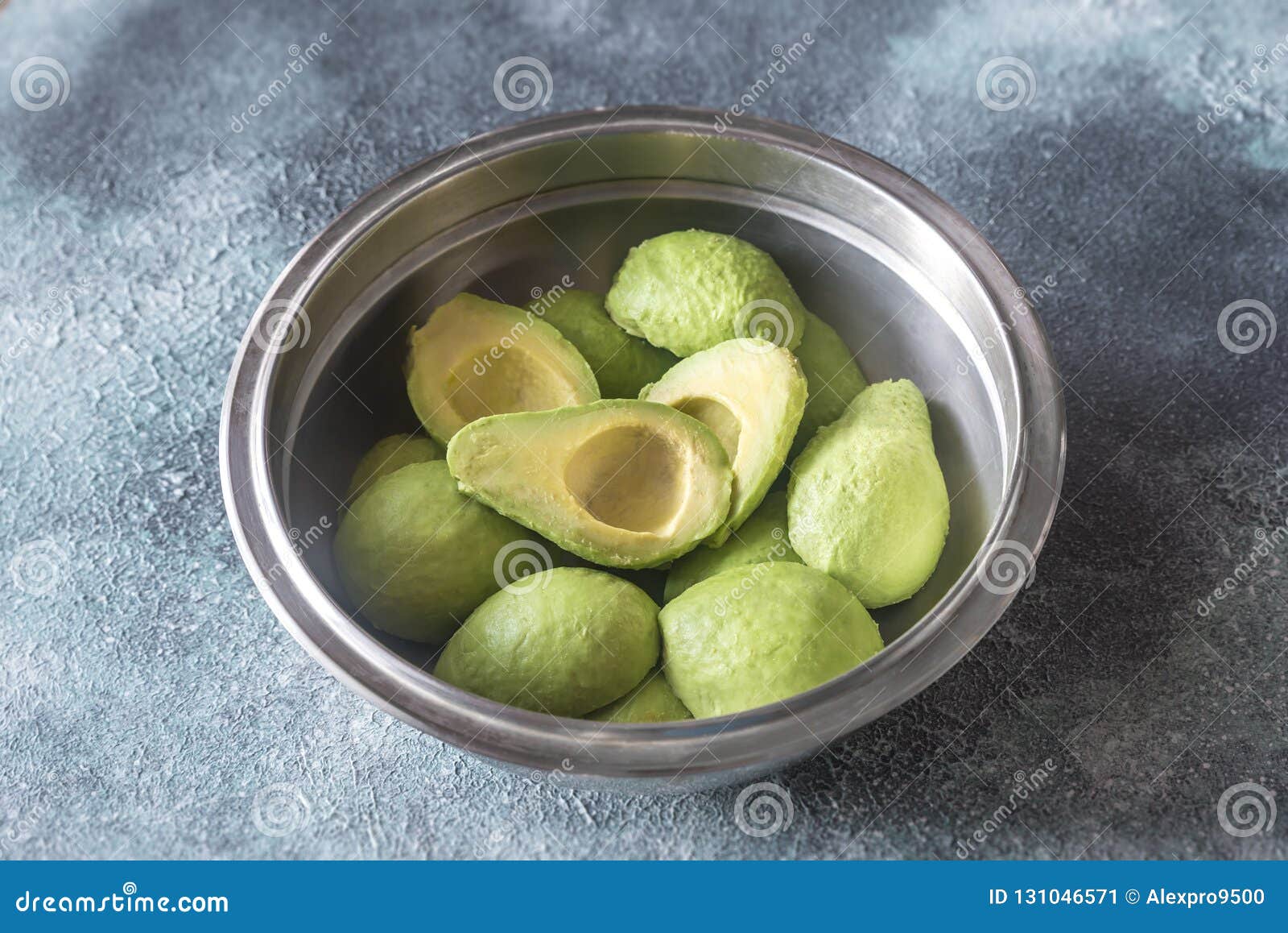 Halved Avocados in the Metal Bowl Stock Image - Image of avocado, omega ...