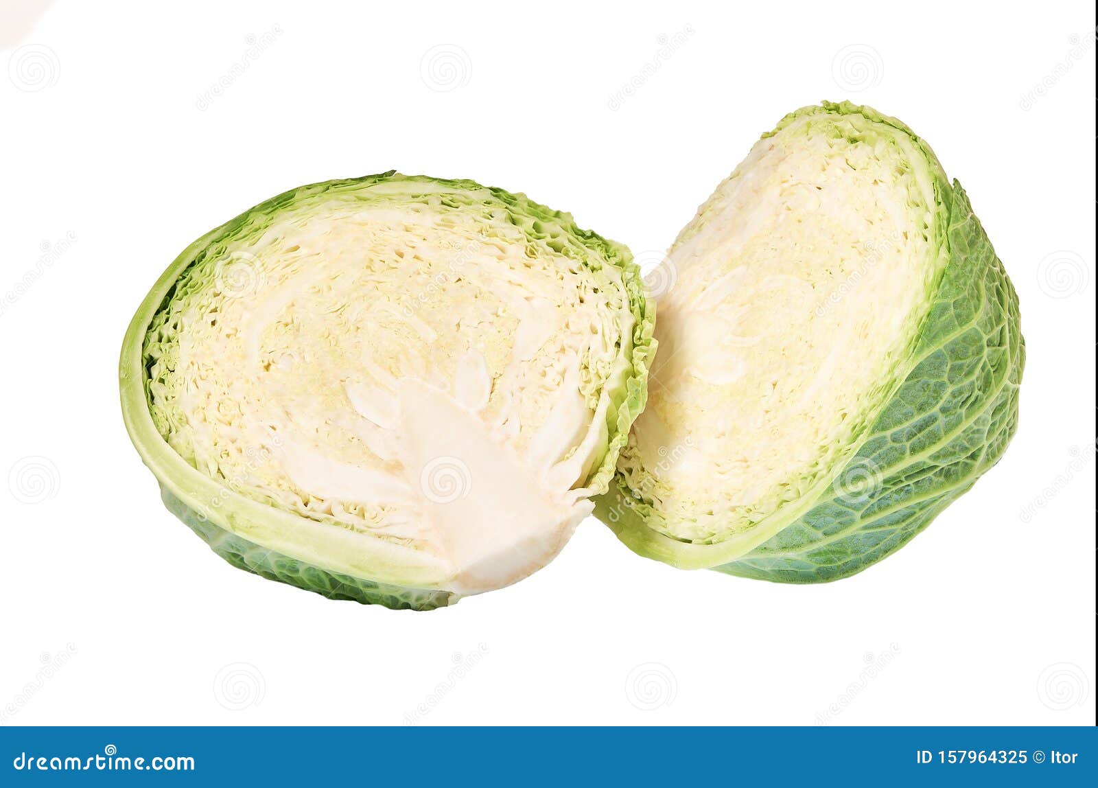 Halved Savoy Cabbage Isolated on White Background Stock Image - Image ...