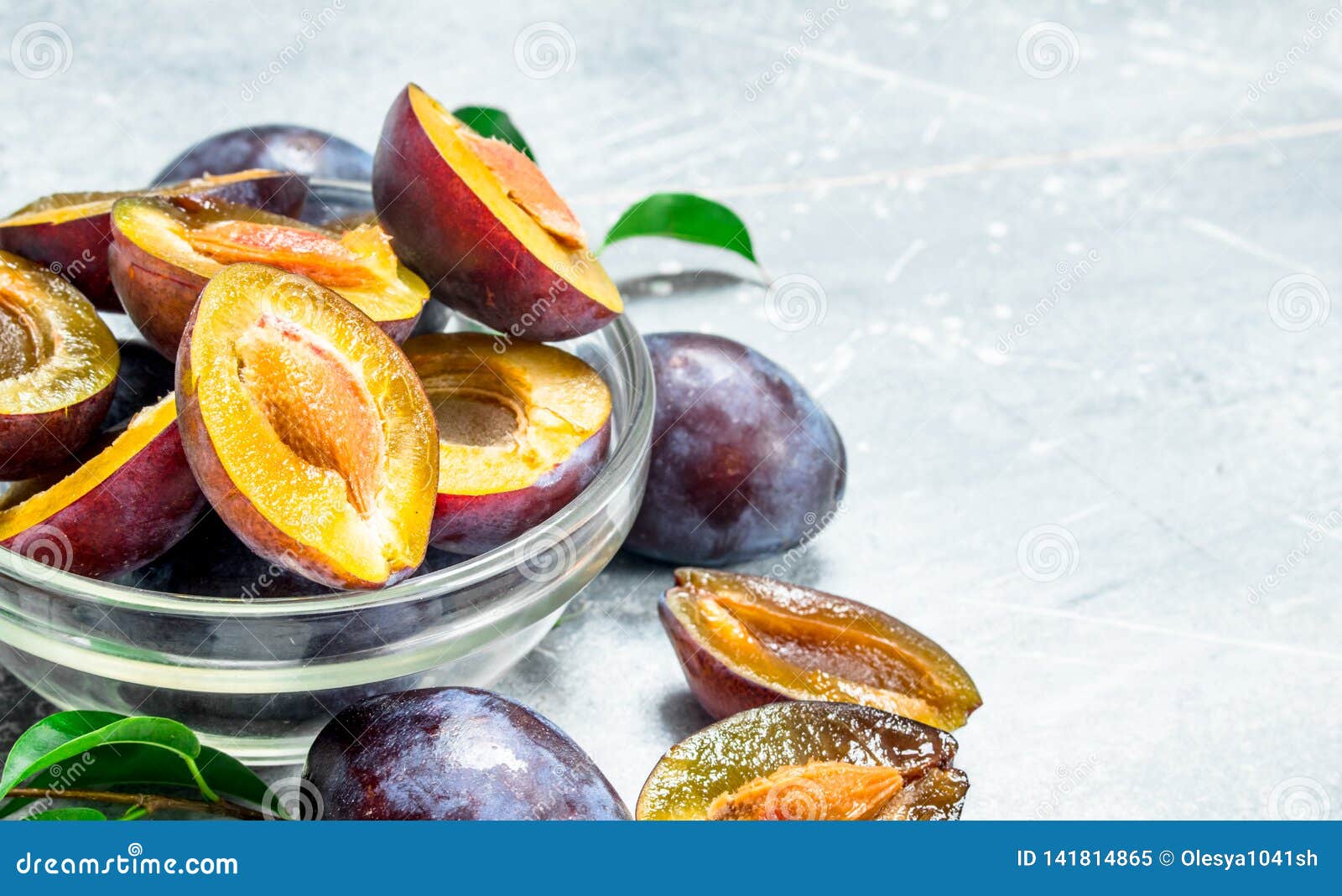 Halves of Fragrant Plum in a Glass Bowl Stock Image - Image of food ...