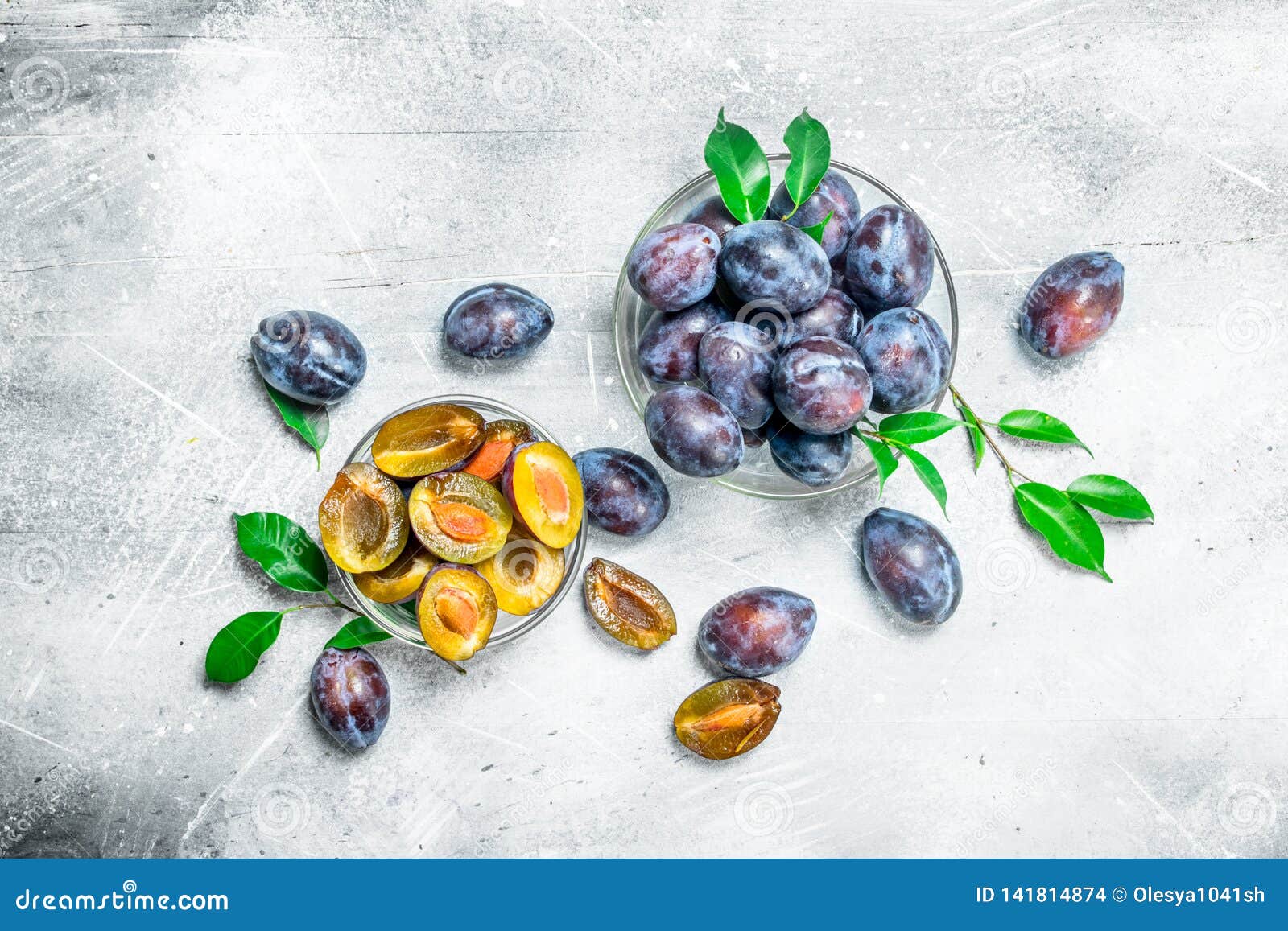 Halves of Fragrant Plum in a Glass Bowl Stock Photo - Image of berry ...