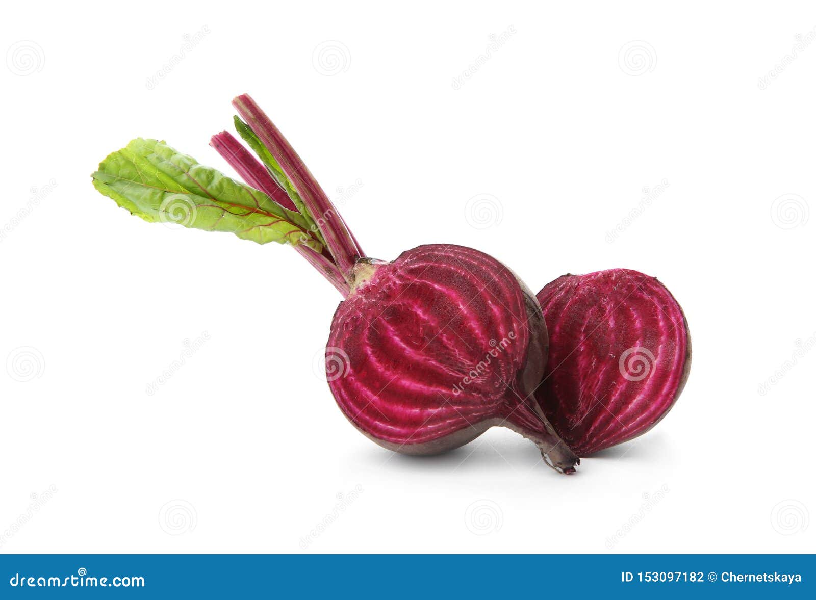 Halves of Fresh Beet with Leaves on White Stock Photo - Image of ...