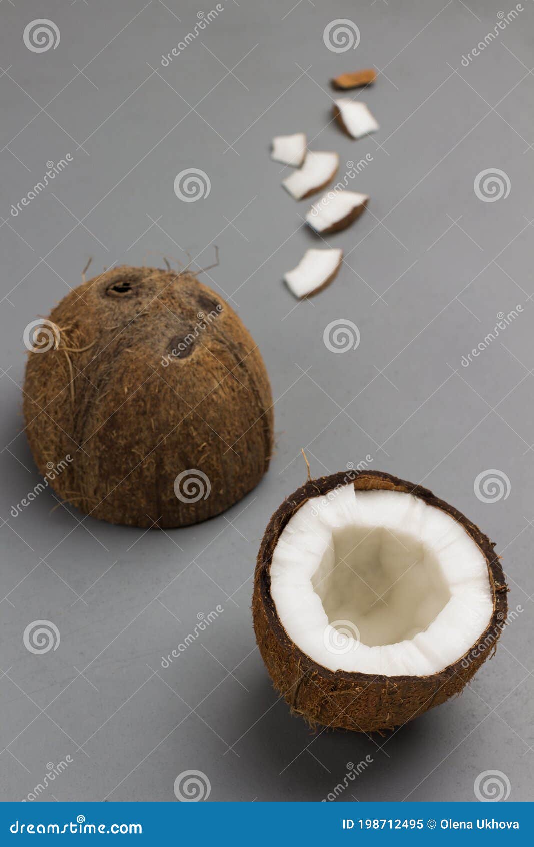 Halves of Fresh Coconut and Coconut Shell. Pieces of Coconut Stock ...