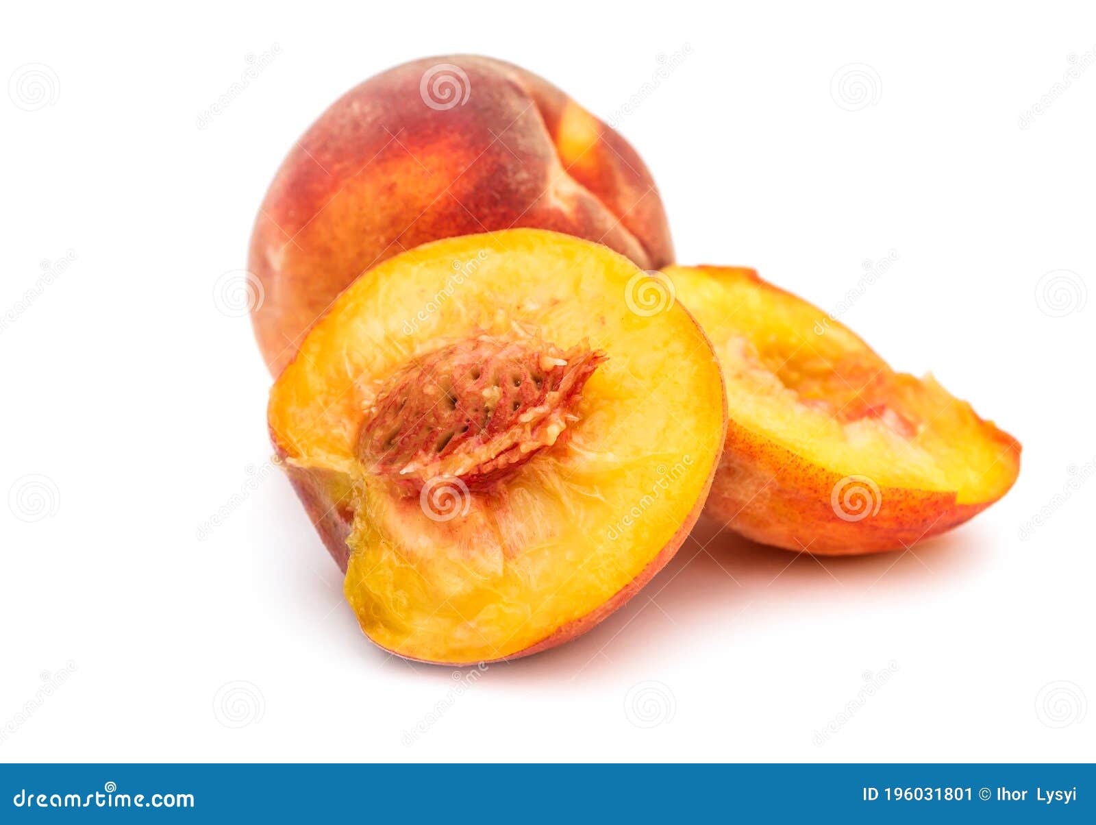Halves of Peach with Whole Peach on White Stock Image - Image of fruit ...