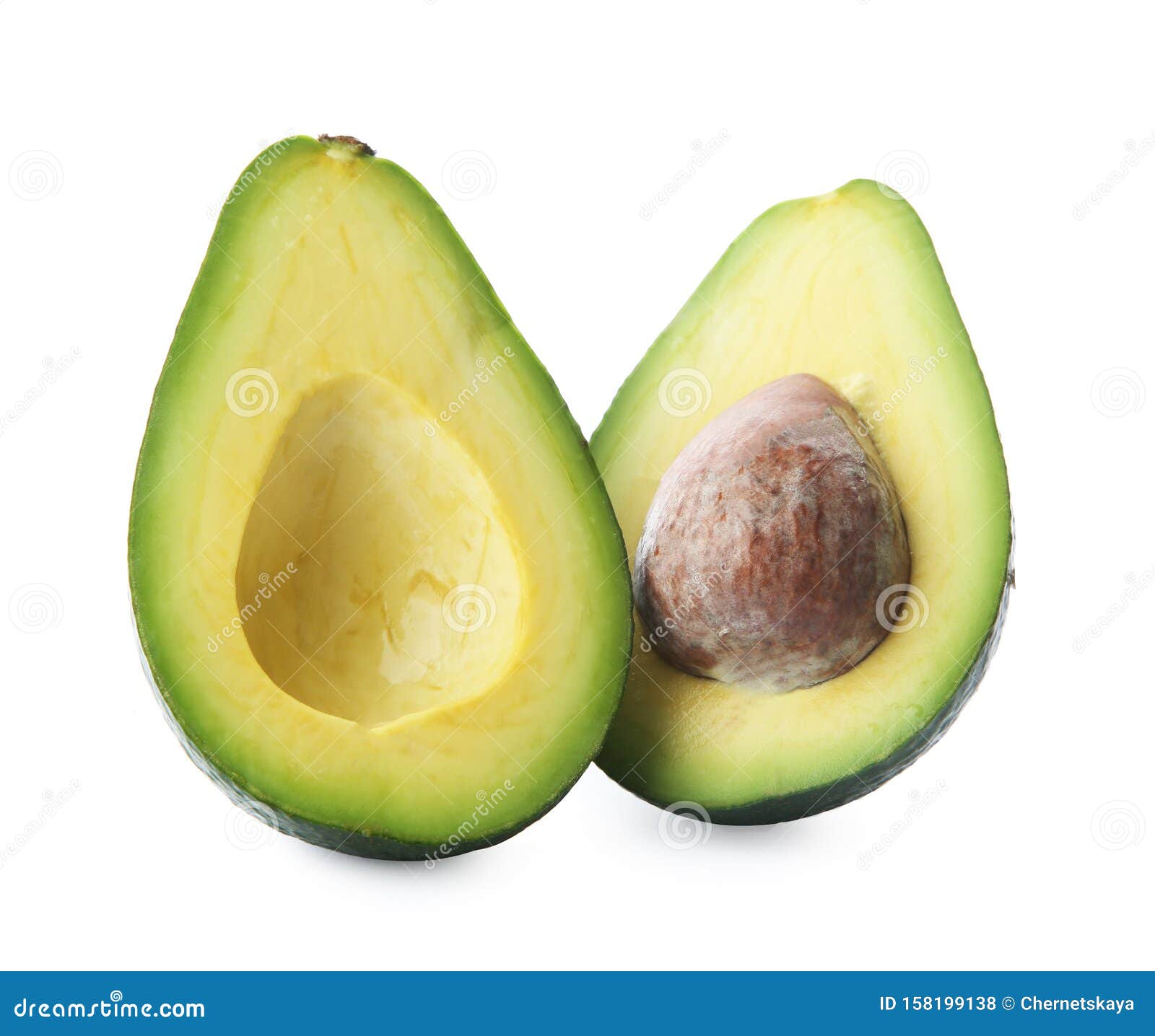 Halves of Ripe Avocado with Pit on White Stock Photo - Image of organic ...