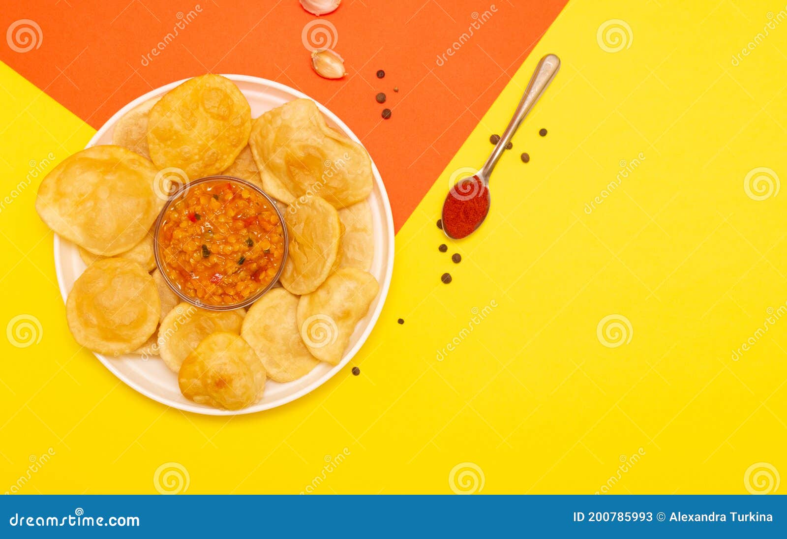 Halwa Puri & Chickpeas with Pickle Top View Stock Image - Image of ...