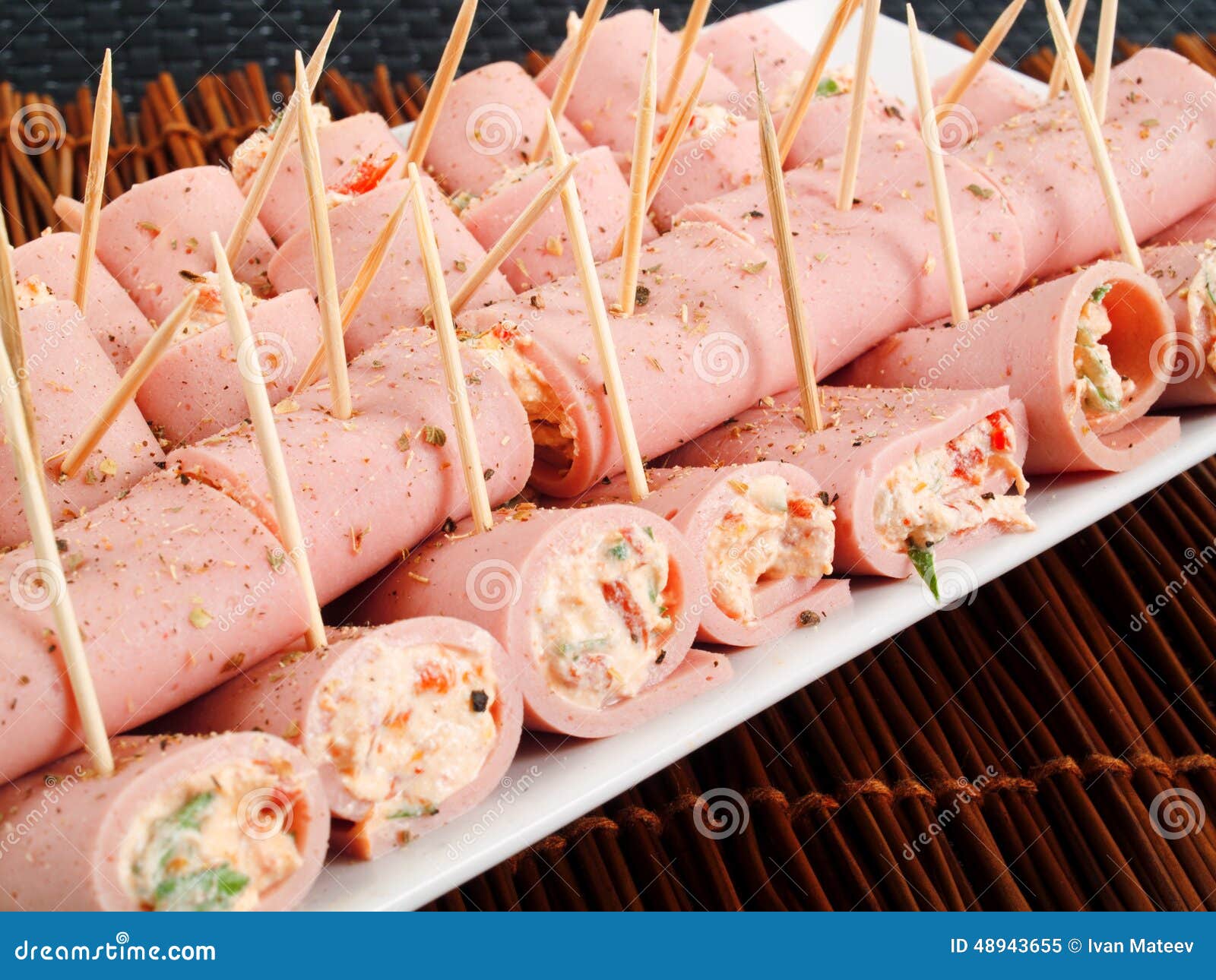 Ham appetizers stock image. Image of cooked, rolls, drink - 48943655