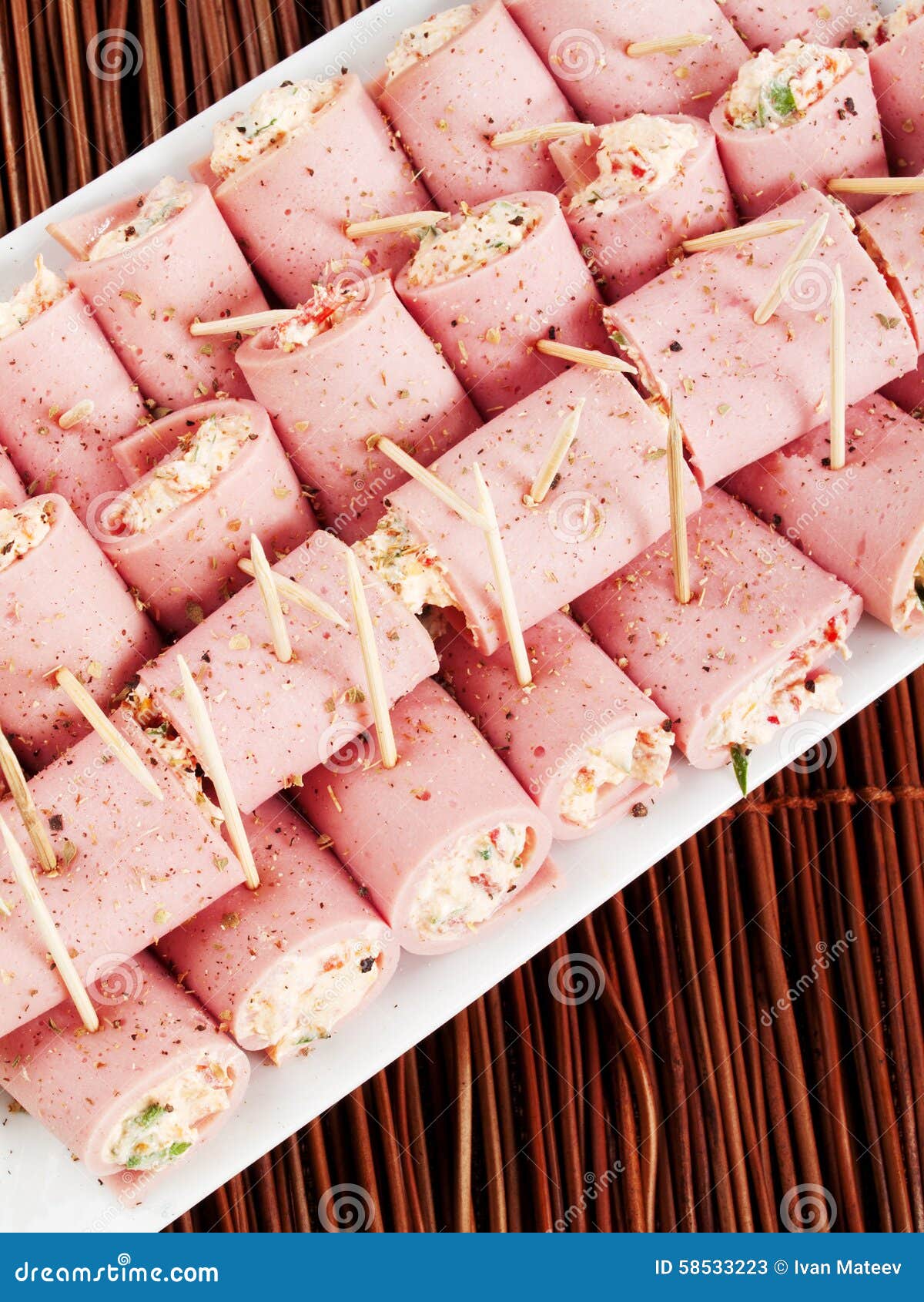 Ham appetizers stock image. Image of plate, cheese, gourmet - 58533223