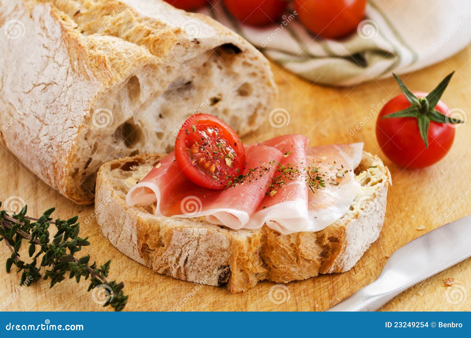 Ham with bread stock photo. Image of spanish, herbs, tomato - 23249254