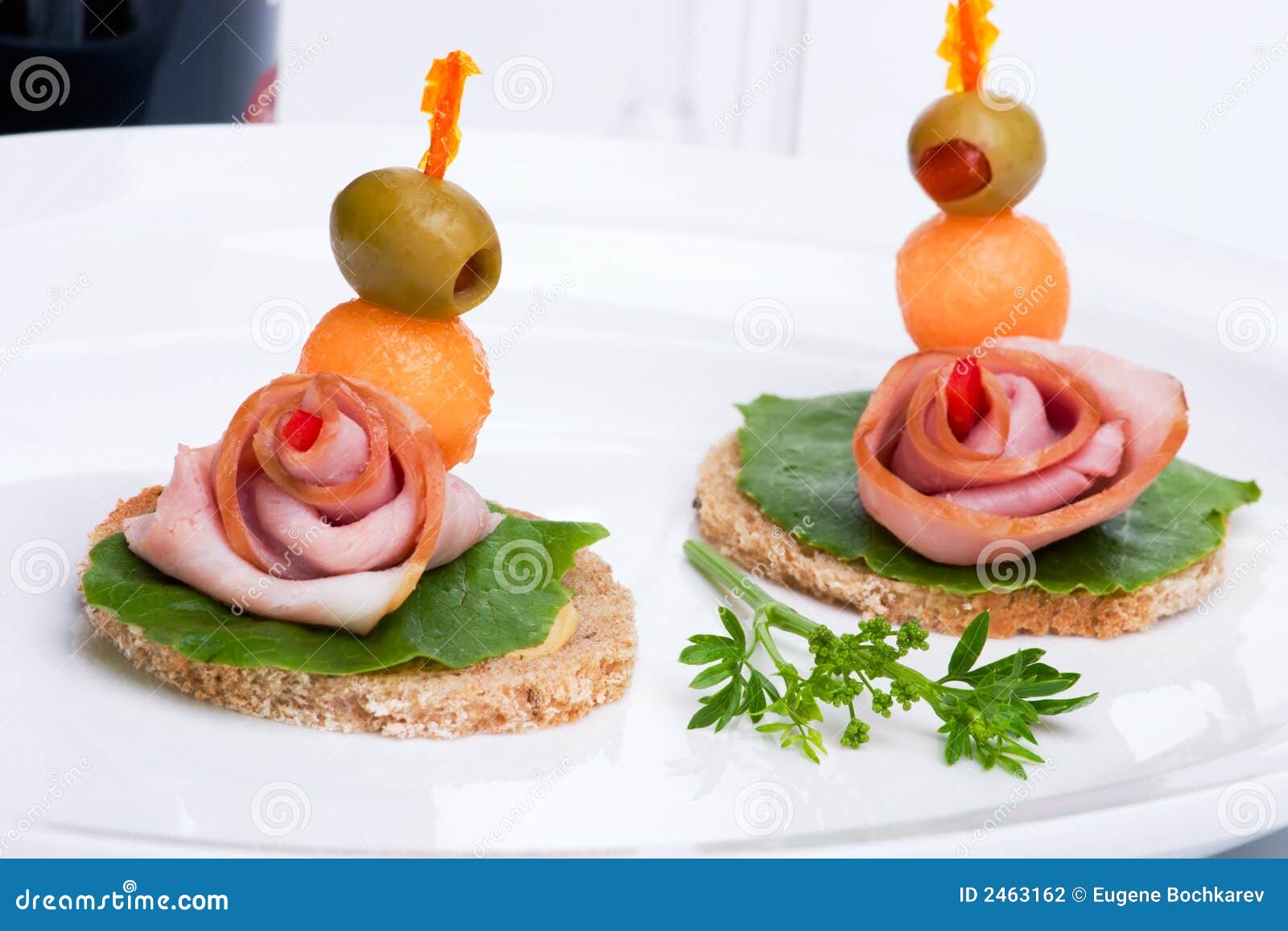 Ham canapes stock photo. Image of rolled, glasses, plate - 2463162