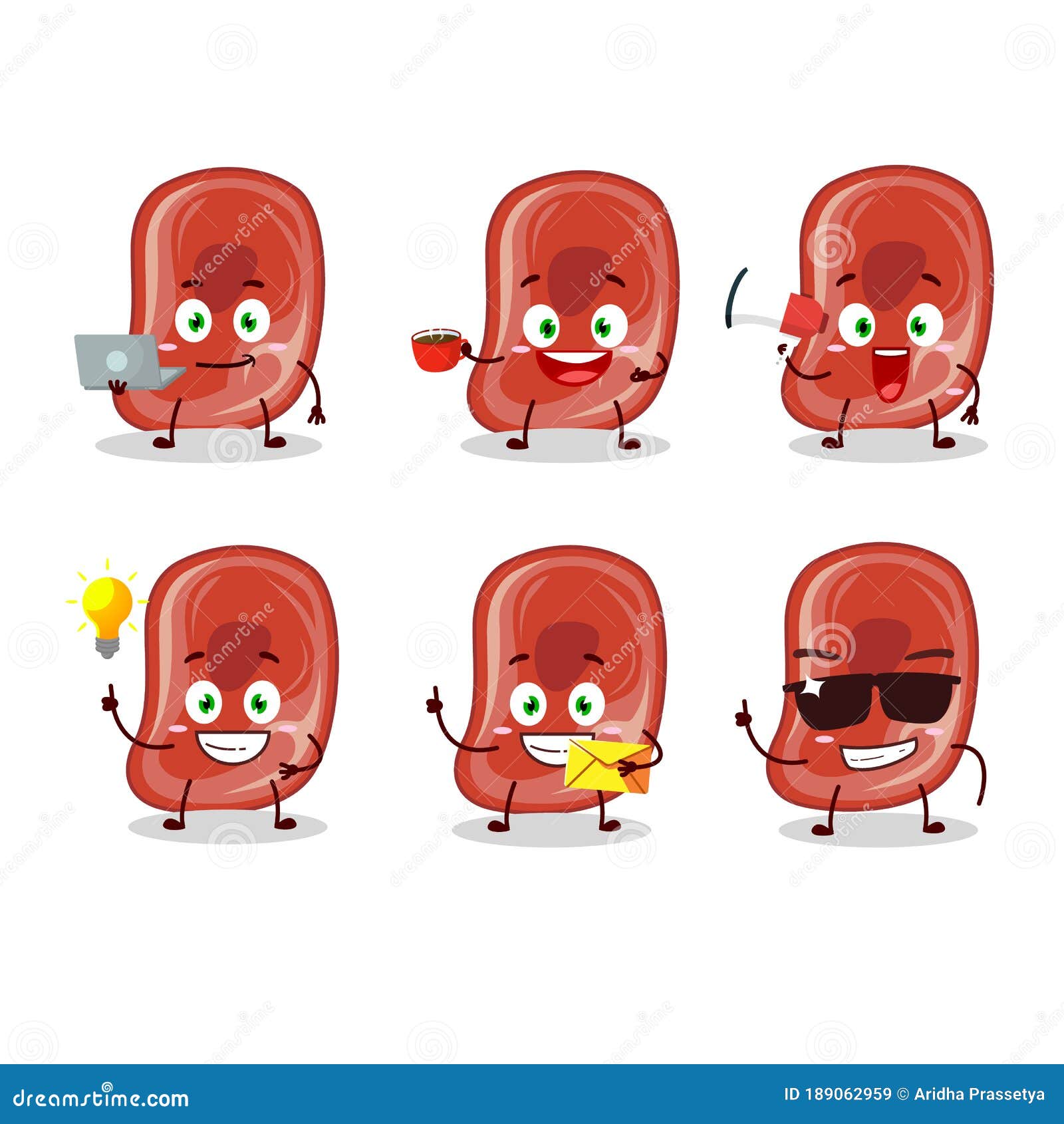 Ham Cartoon Character with Various Types of Business Emoticons Stock ...