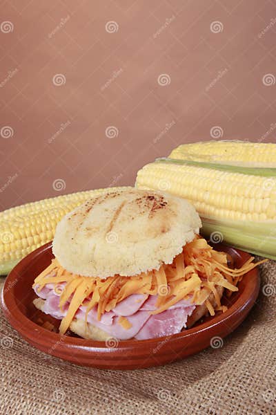 Ham and cheddar arepa stock photo. Image of breakfast - 12039214