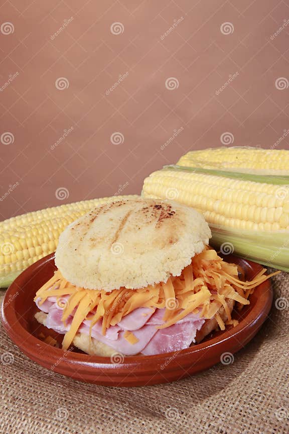 Ham and cheddar arepa stock photo. Image of breakfast - 12039214