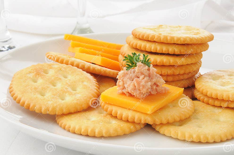 Ham and cheese on crackers stock image. Image of cheddar - 28116057