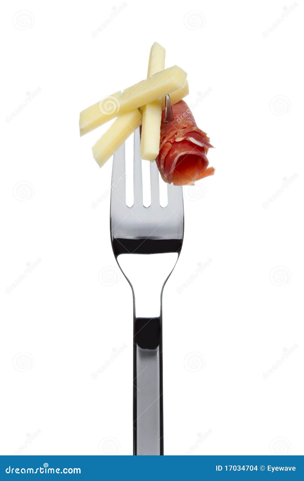Ham and Cheese on a Fork, Isolated on White Stock Photo - Image of ...