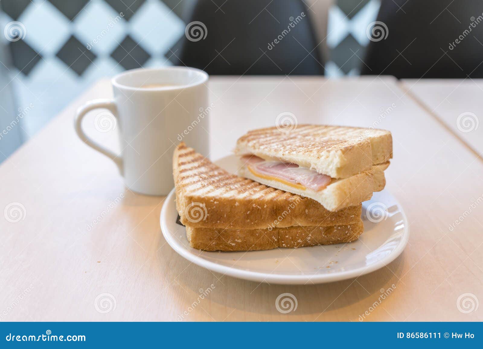Ham and Cheese Sandwich with a Cup of Coffee for Breakfast Stock Image ...