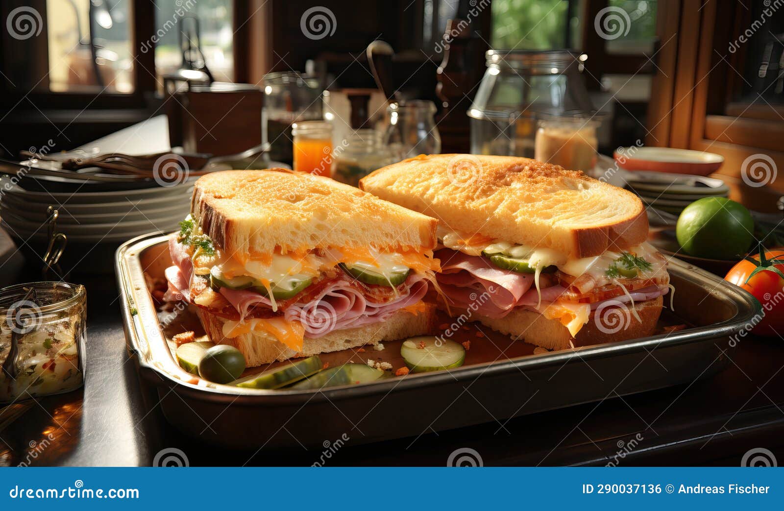 Ham and Cheese Sandwich on the Table. Stock Photo - Image of board ...