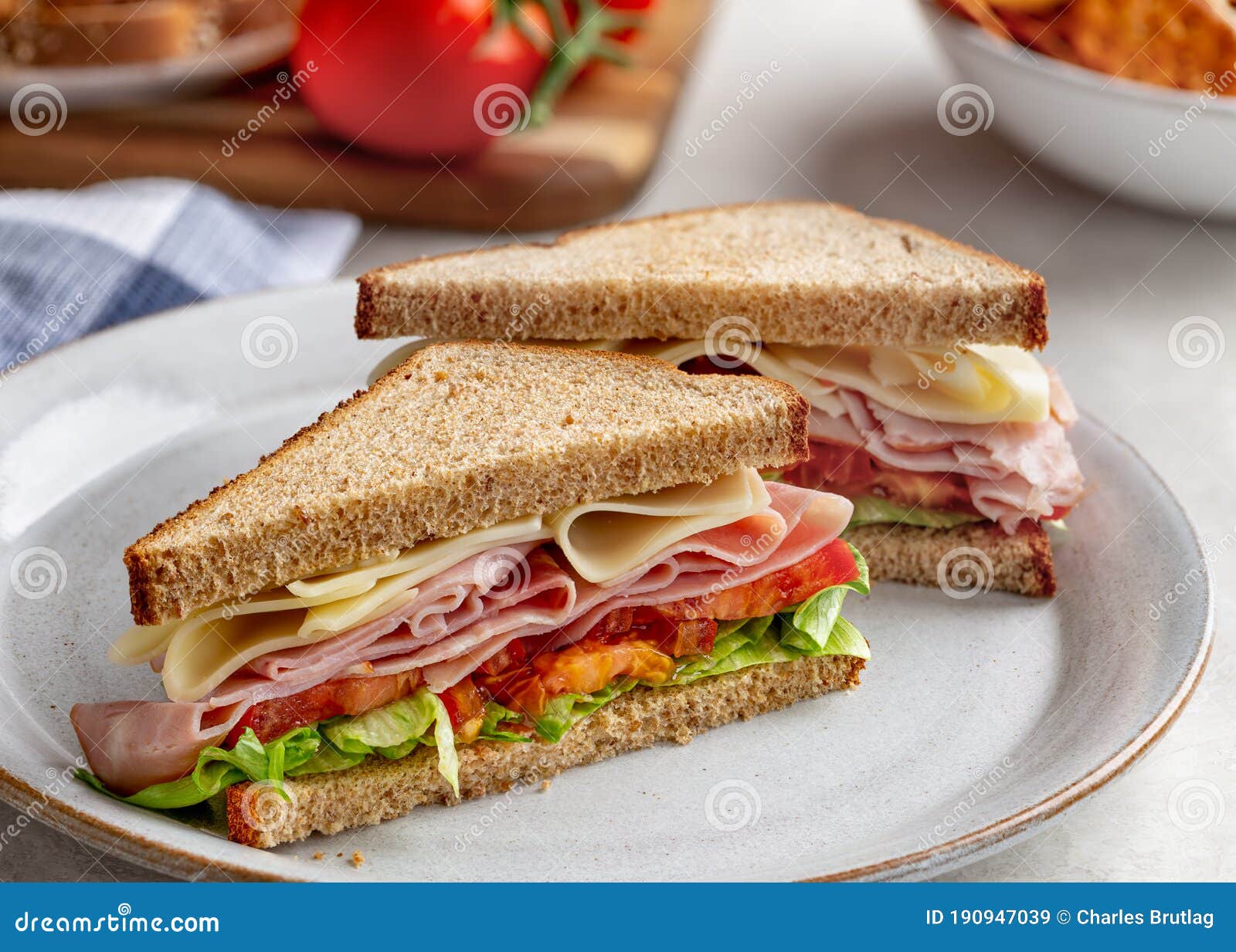 Ham and Cheese Sandwich on Whole Wheat Bread Stock Image - Image of ...
