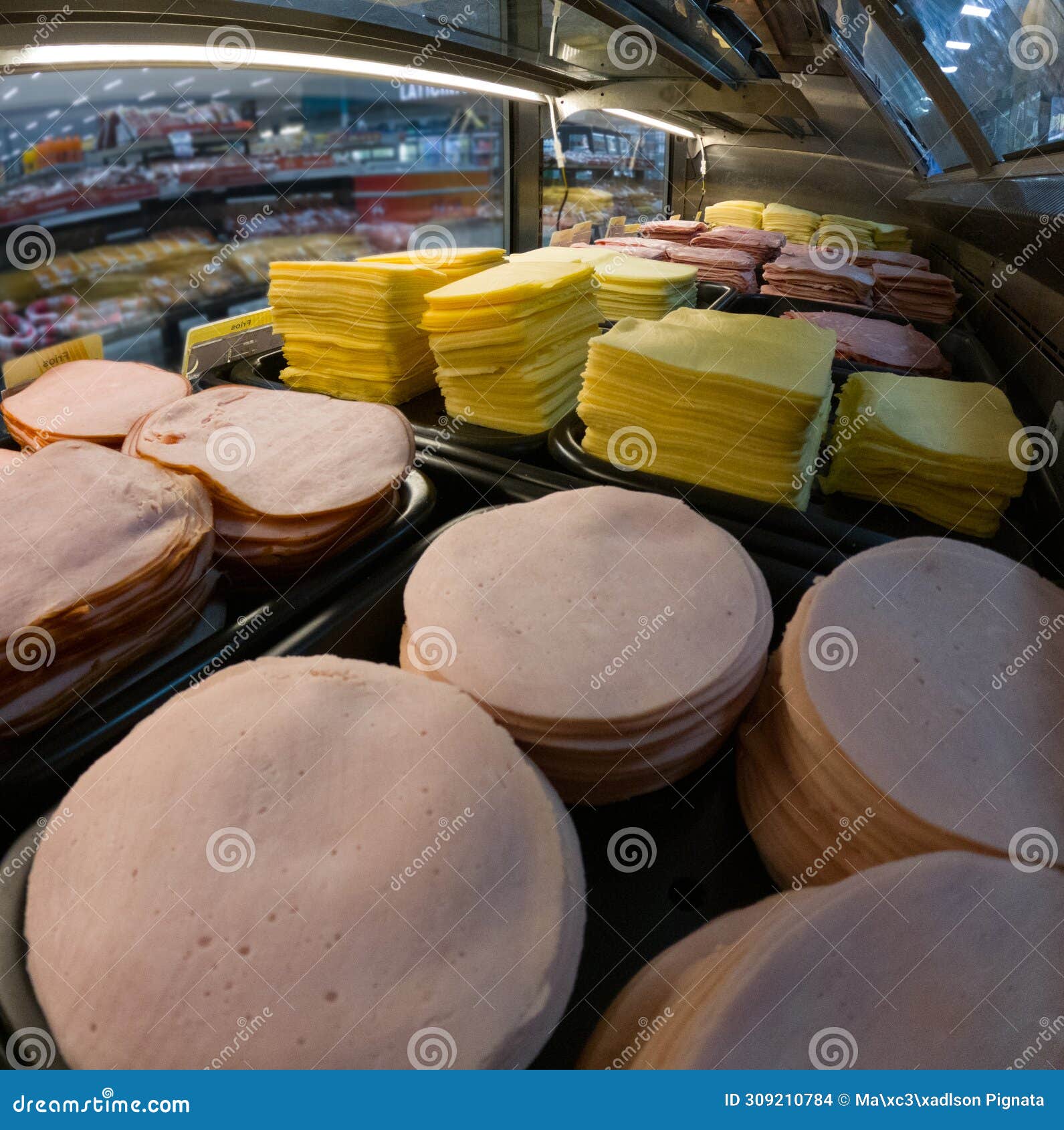 Ham and Cheese in Showcase at Market Stock Photo - Image of healthy ...