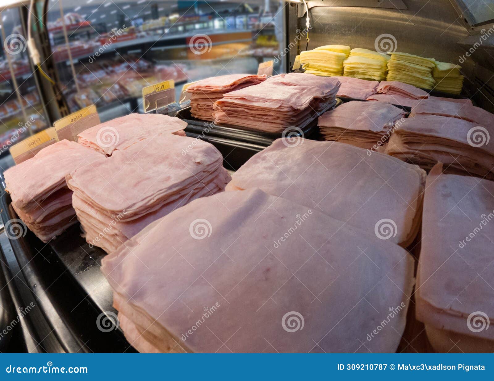 Ham and Cheese in Showcase at Market Stock Image - Image of wooden ...