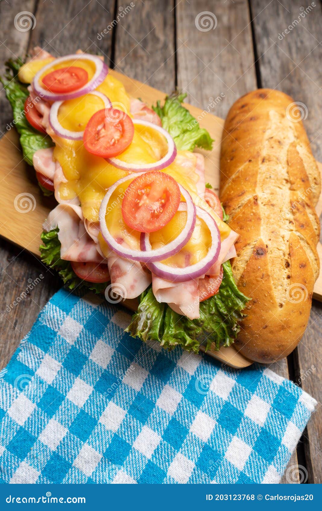 Ham and Cheese Sub Sandwich with Artisan Bread Stock Photo - Image of ...
