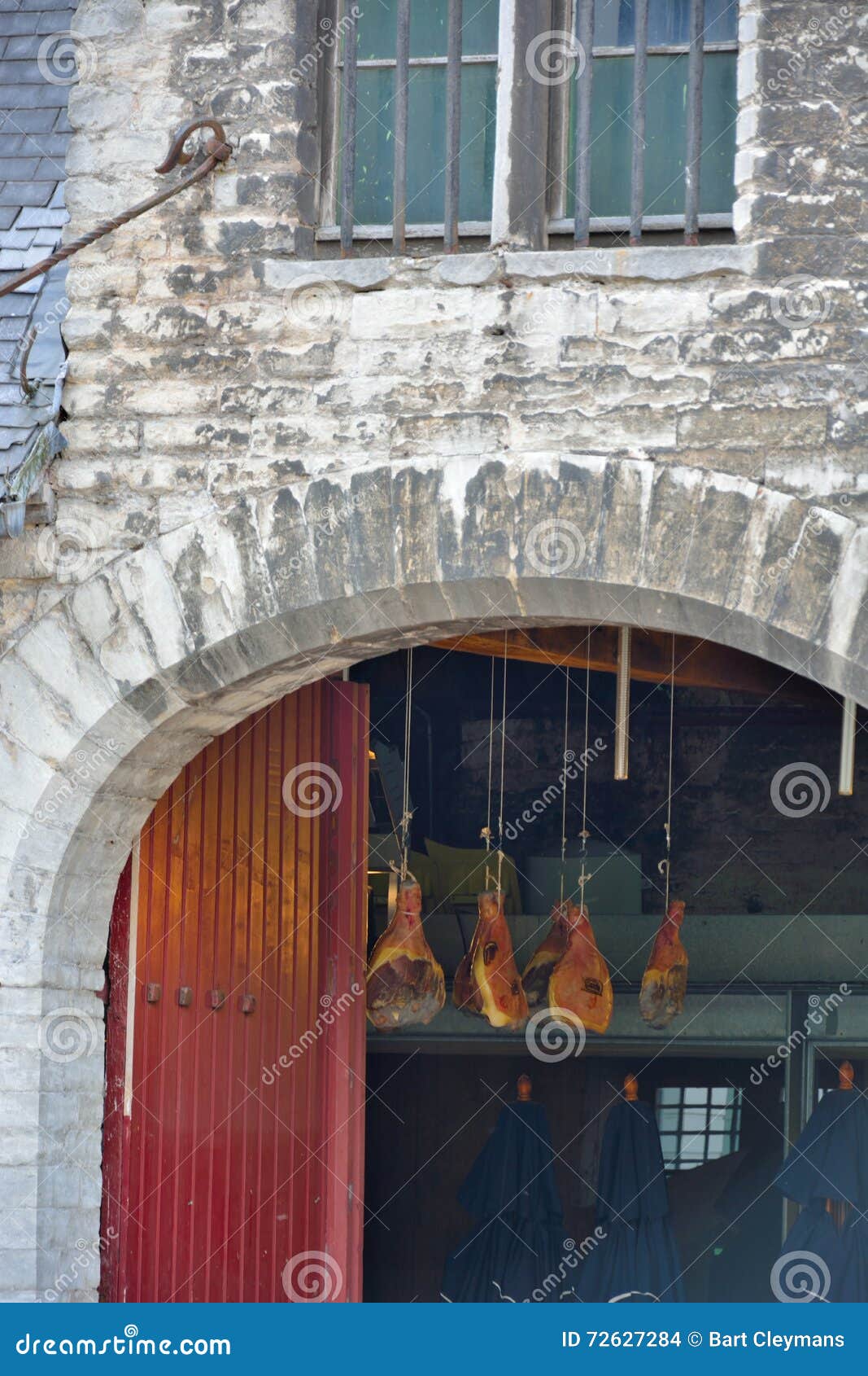 Ham drying on a ceiling stock photo. Image of speciality - 72627284