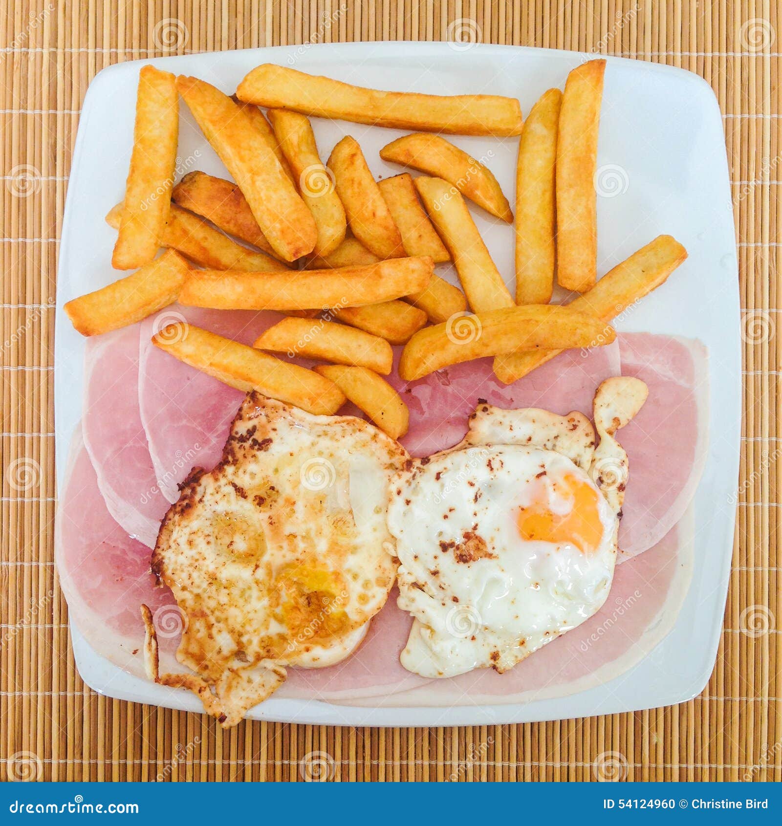 Ham, Egg and Chips stock photo. Image of meal, wicker - 54124960