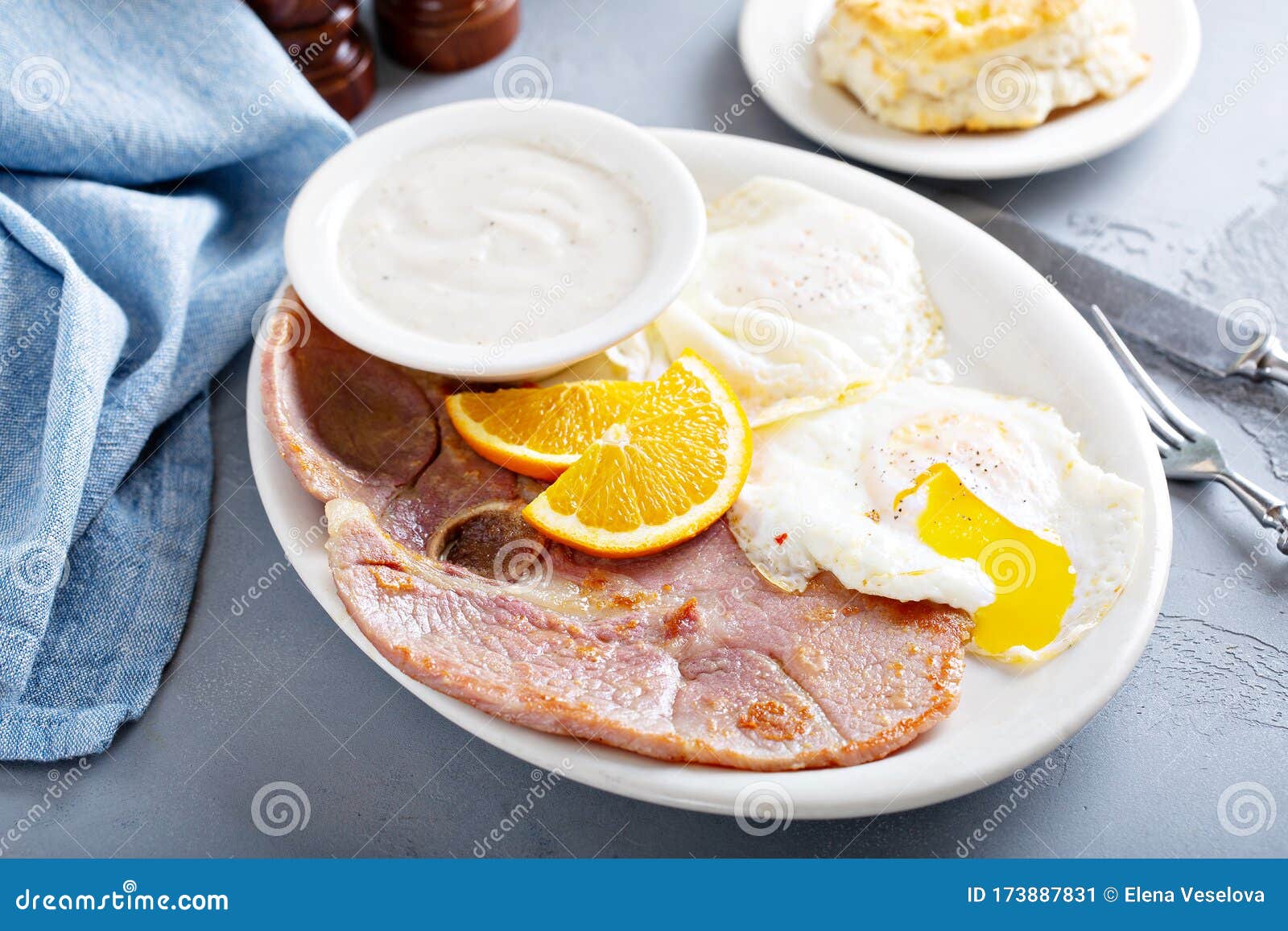 Ham and Eggs Breakfast with Biscuits Stock Image - Image of breakfast ...