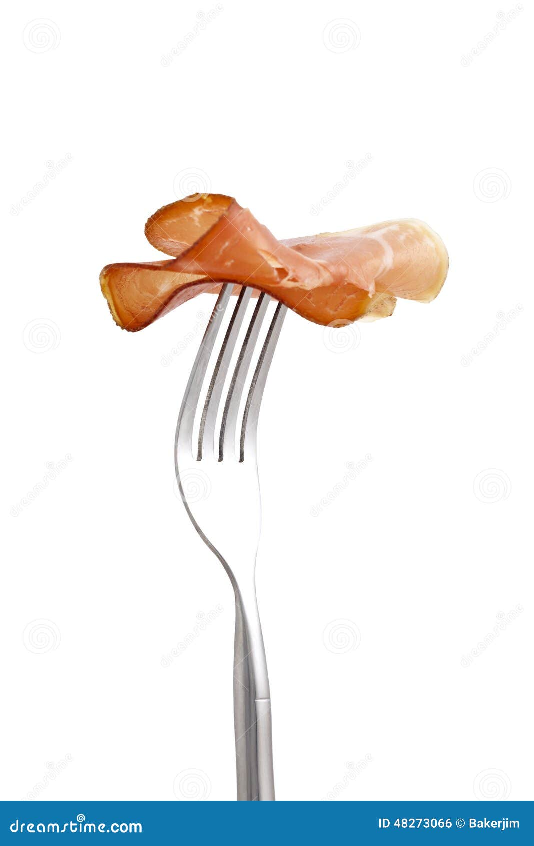 Ham on the fork stock photo. Image of breakfast, gourmet - 48273066