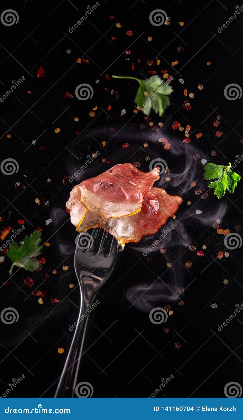 Ham on the Fork in the Spices Stock Photo - Image of crucible, sausage ...