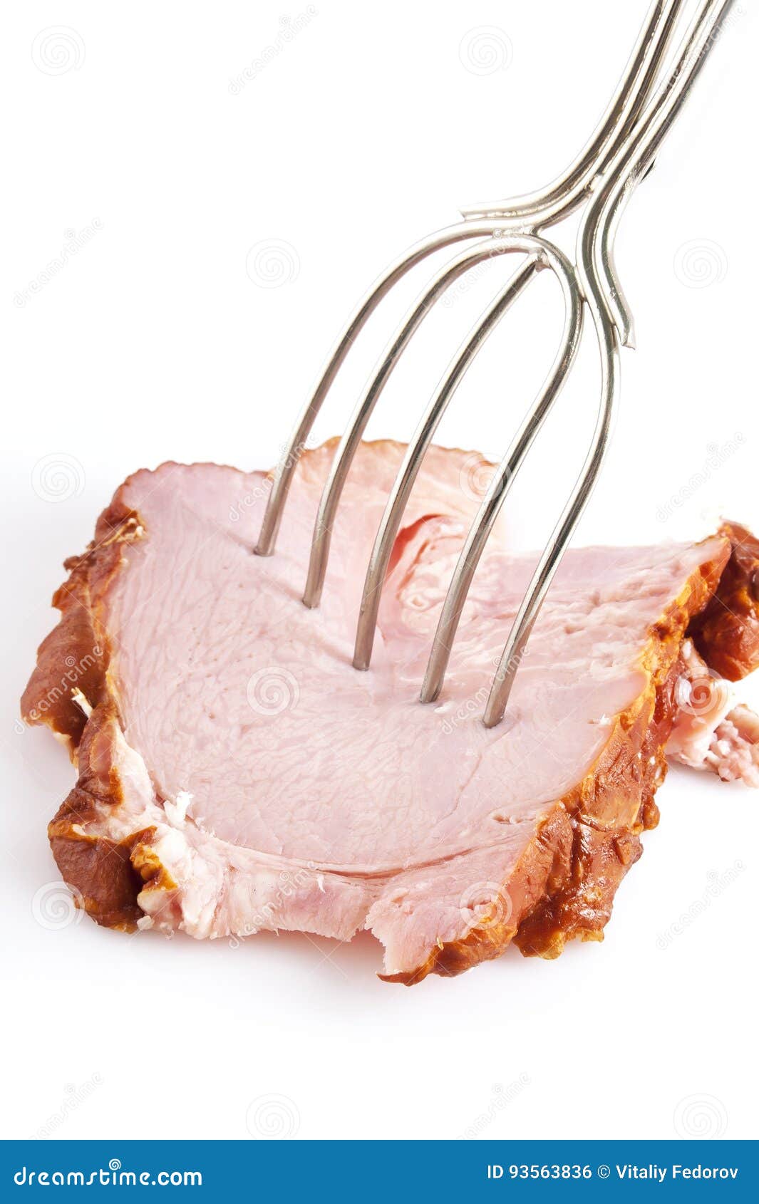 Ham and Fork on a White Background Stock Photo - Image of fork, meat ...