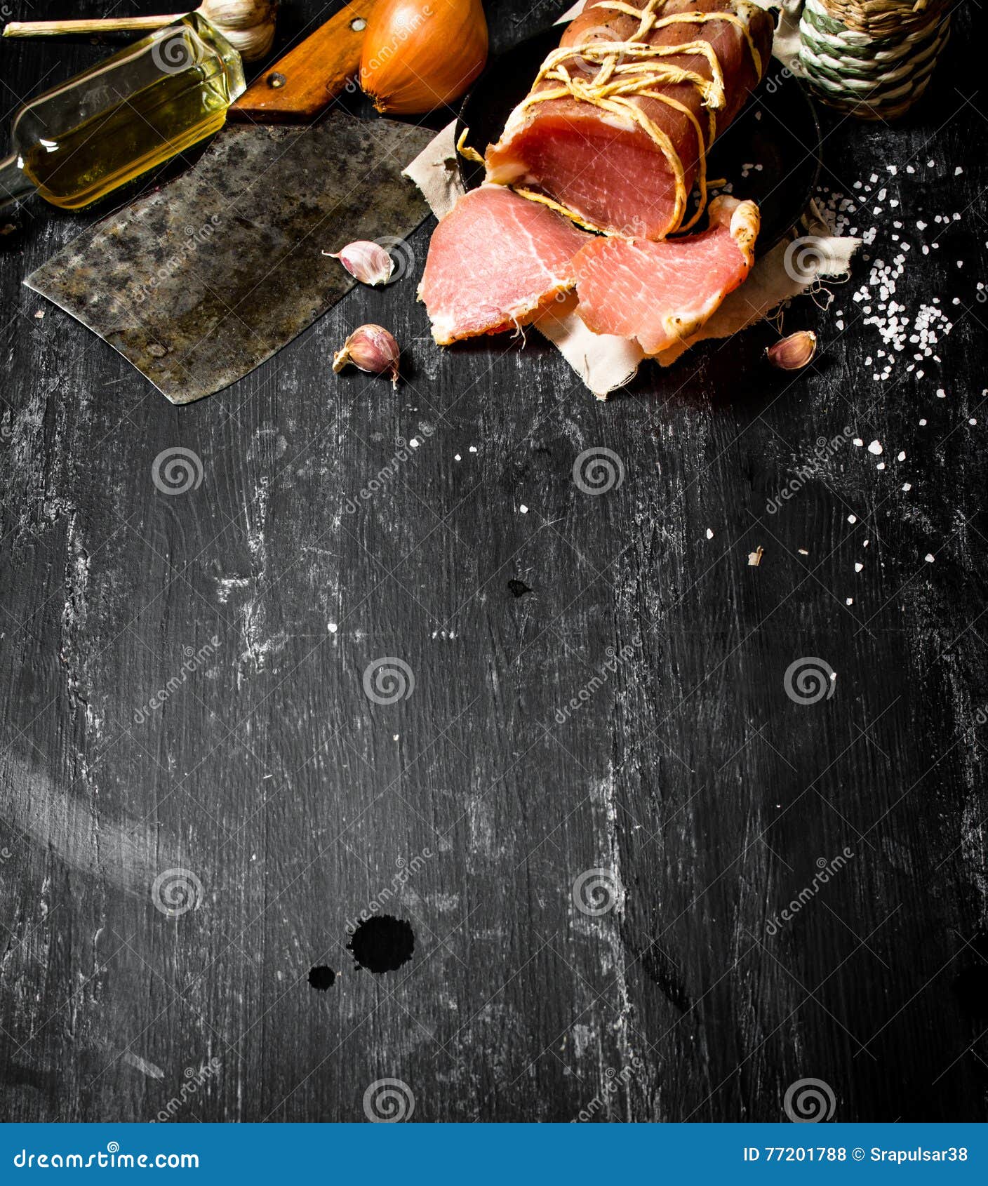 Ham with a Hatchet and Spices . Stock Photo - Image of pepper ...