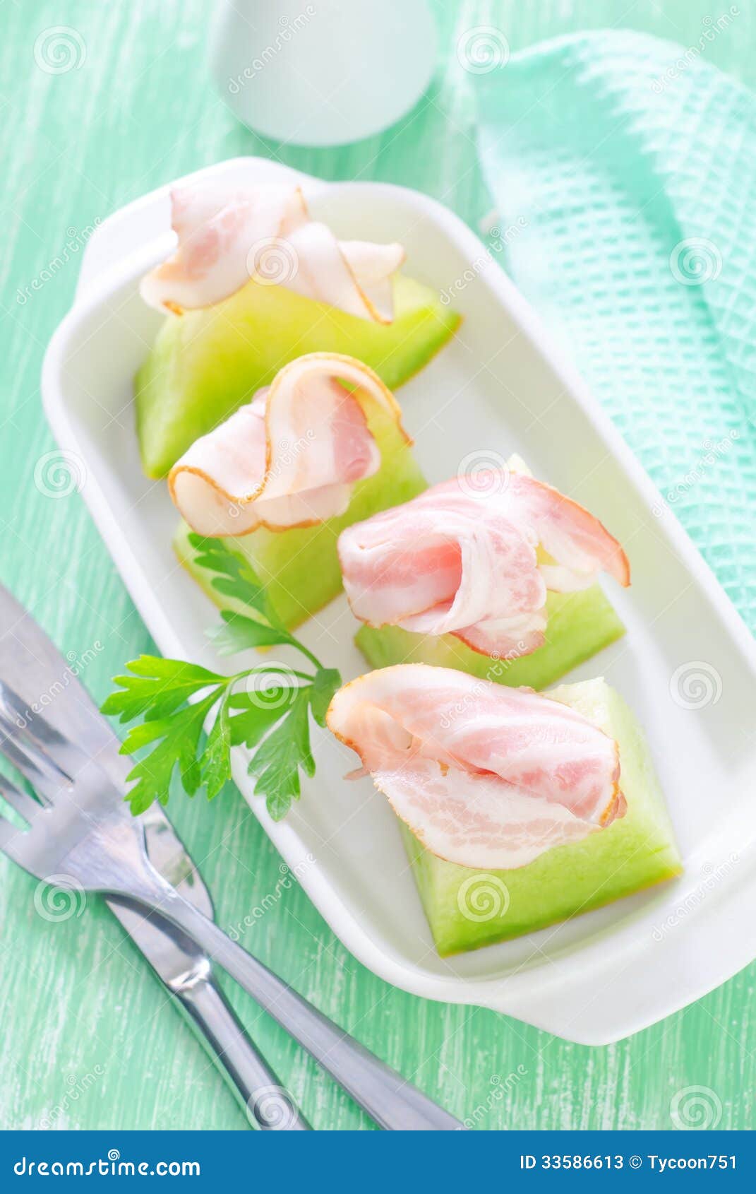 Ham and melon stock image. Image of basil, garnish, dinner - 33586613