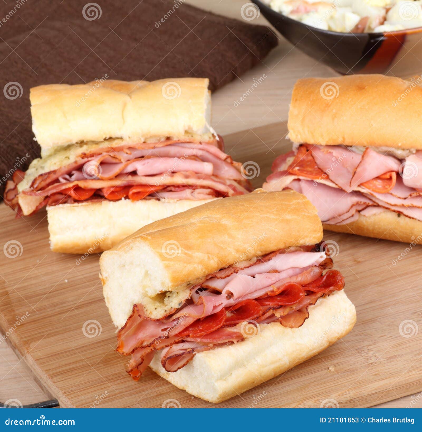 Ham and Pepperoni Sandwich Lunch Stock Image - Image of lunch, bread ...