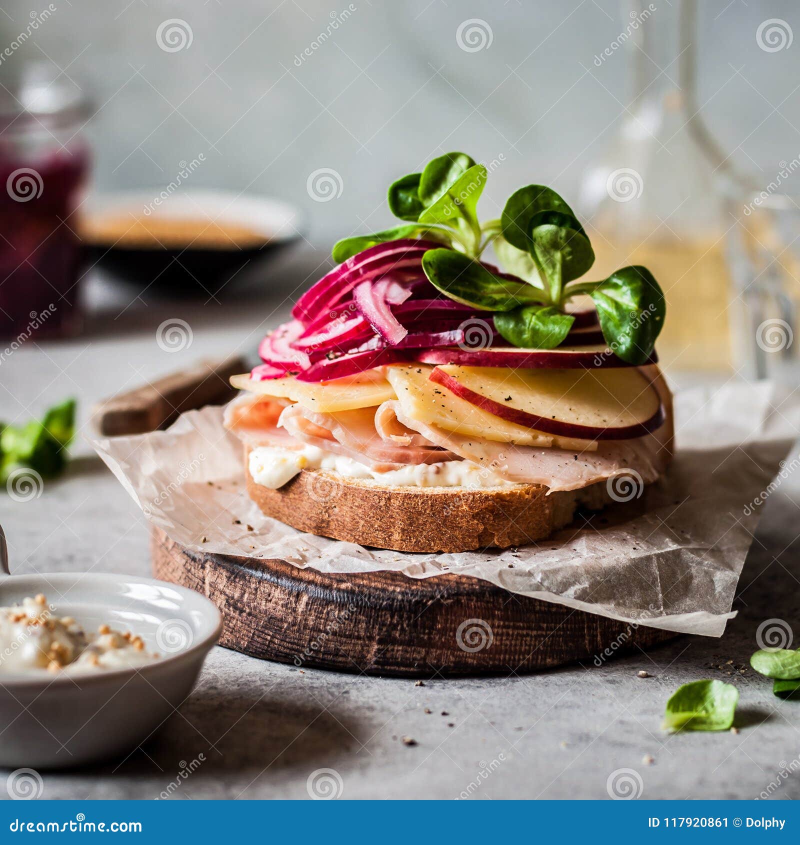 Ham and Pickeled Red Onion Open Sandwich Stock Image - Image of meat ...